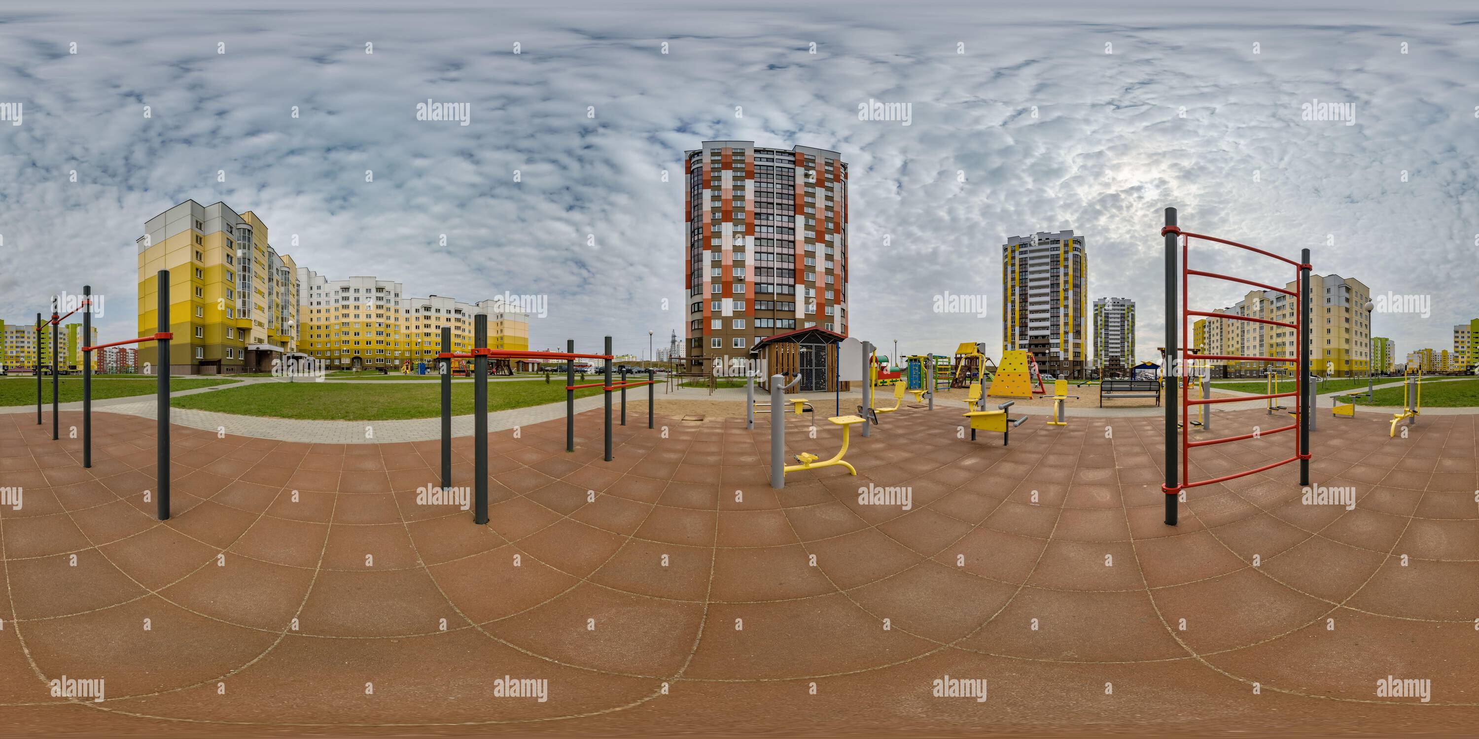 360° view of 360 hdri panorama view with skyscrapers in new modern ...