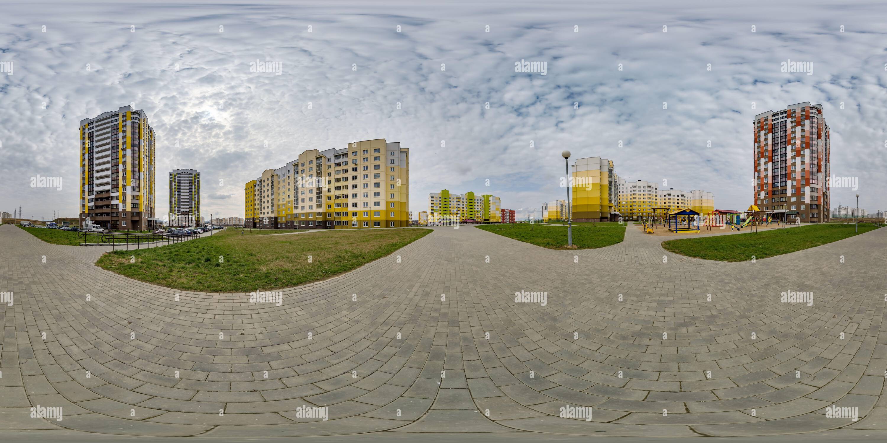 360° view of 360 hdri panorama view with skyscrapers in new modern ...