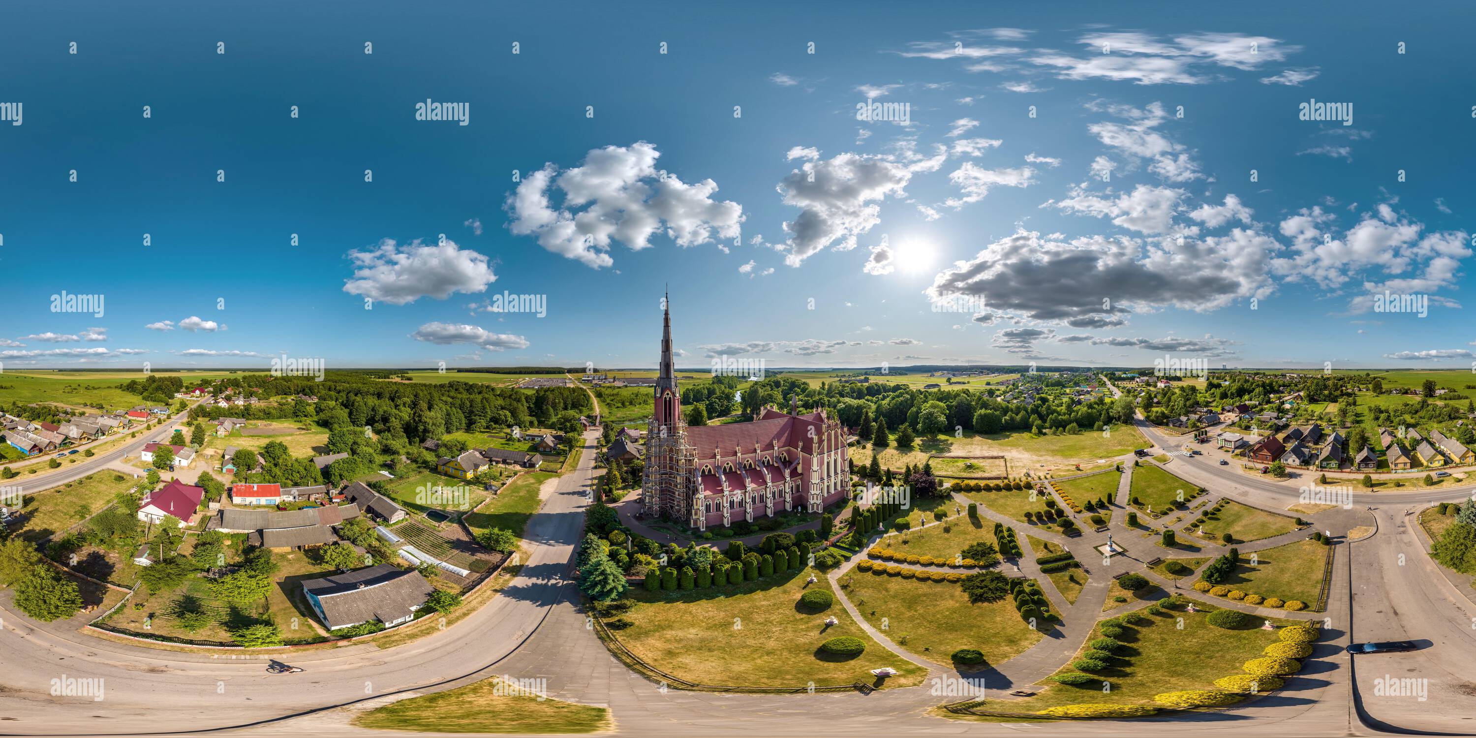 360° view of full hdri 360 panorama aerial view on red brick neo gothic ...