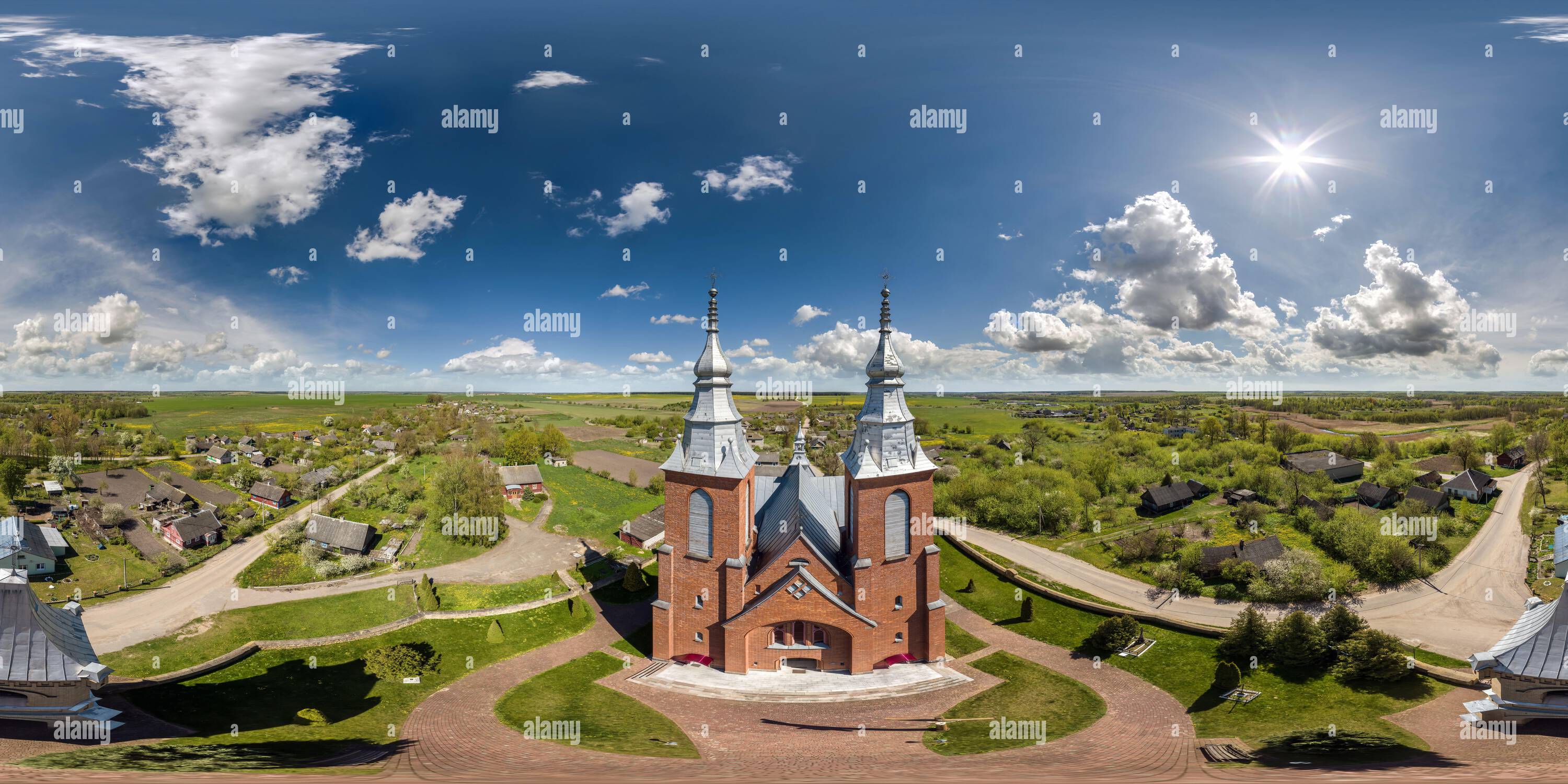 360° view of full hdri 360 panorama aerial view on red brick neo gothic ...