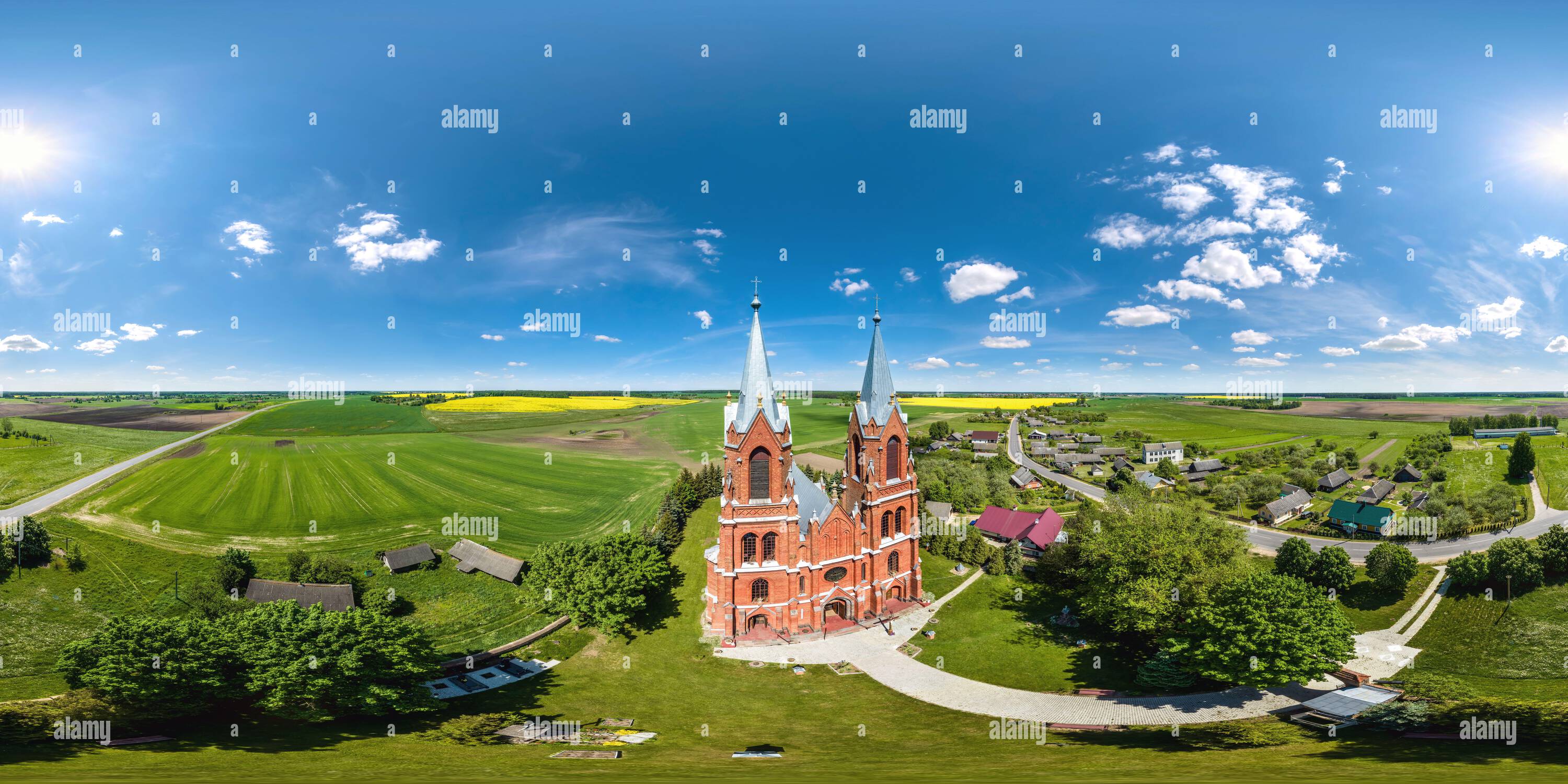 360° view of full hdri 360 panorama aerial view on red brick neo gothic ...