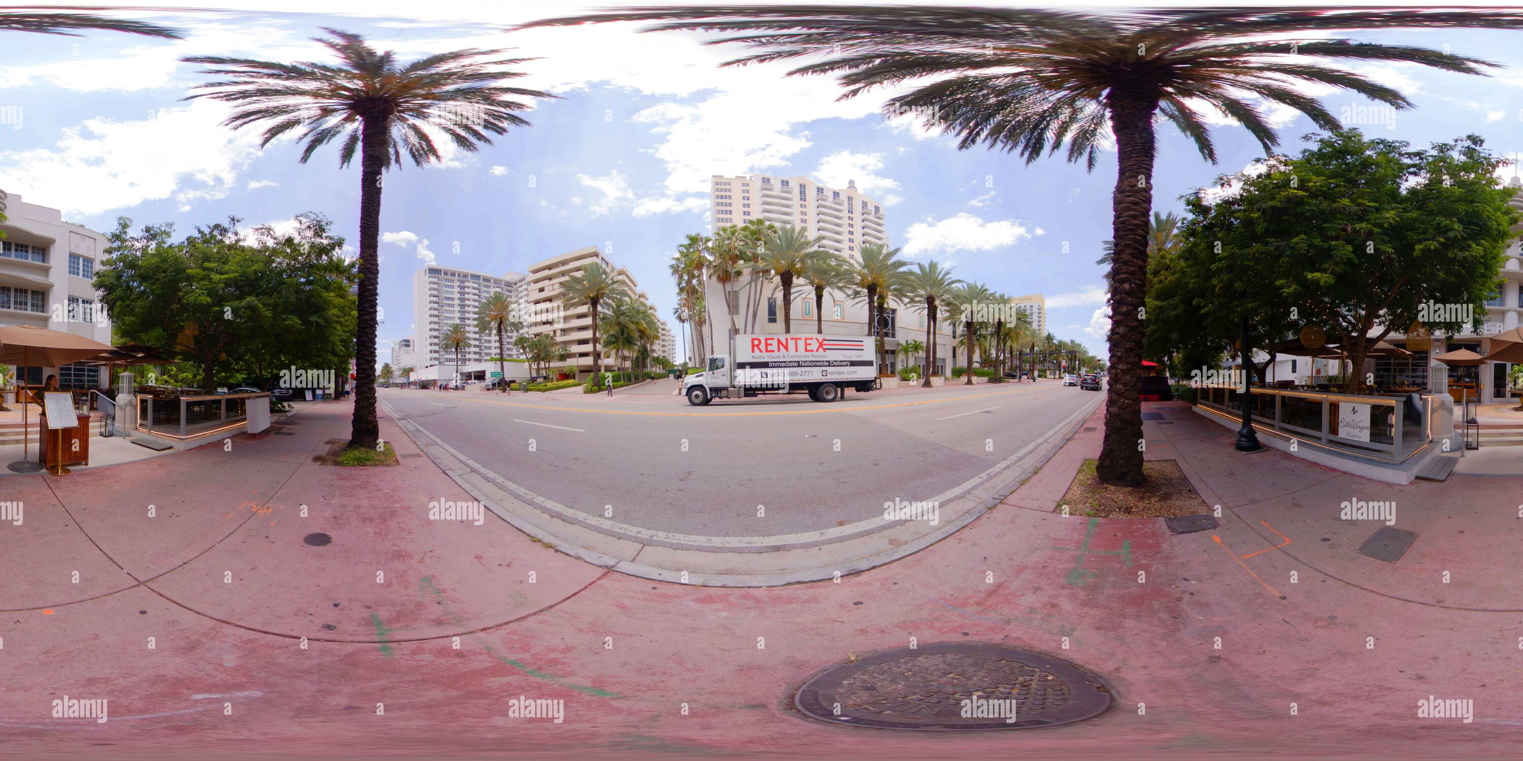360° view of Miami Beach, FL, USA - June 29, 2023: 360 equirectangular ...