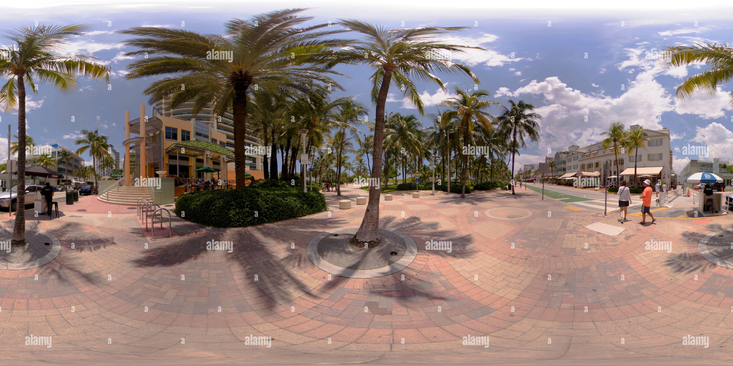 360° view of Miami Beach, FL, USA - June 29, 2023: 360 equirectangular ...
