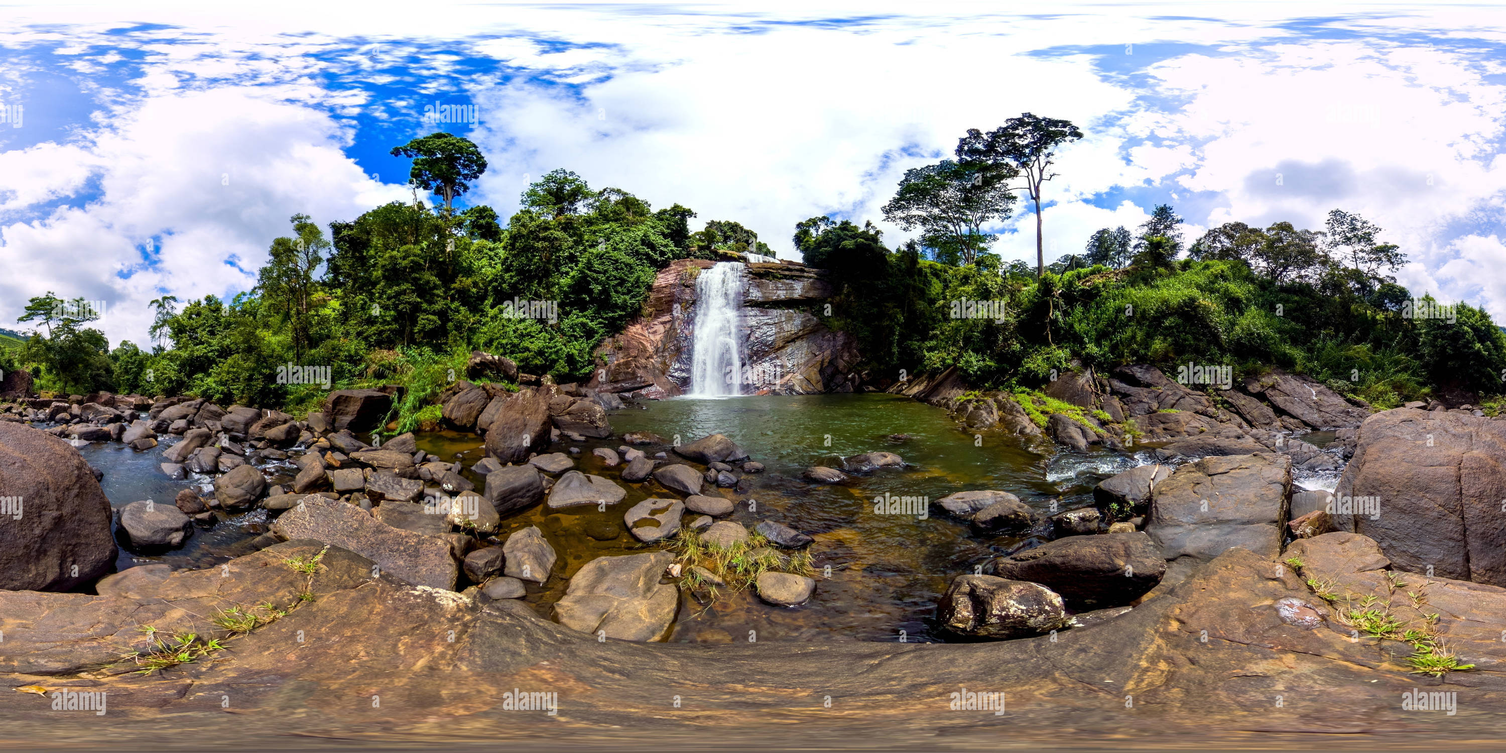 360° view of Beautiful tropical waterfall. Thaliya Wetuna Ella Falls ...