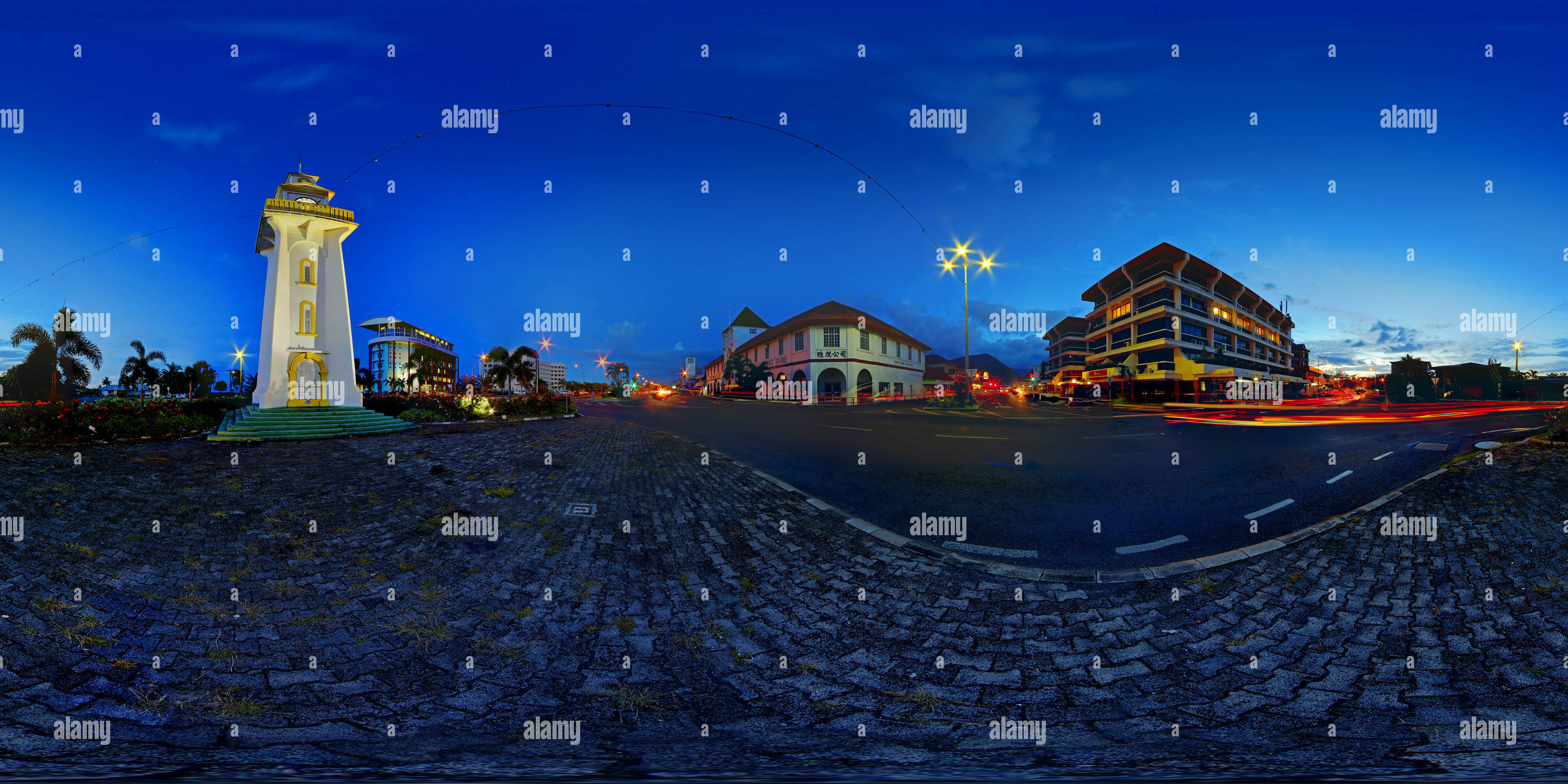 360° view of Apia's clock tower at dusk - Alamy
