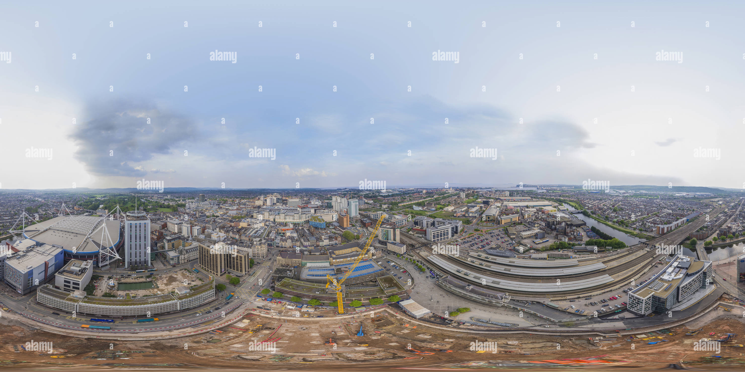 360° view of Central Square Cardiff(Aerial Panorama)May 2016 - Alamy