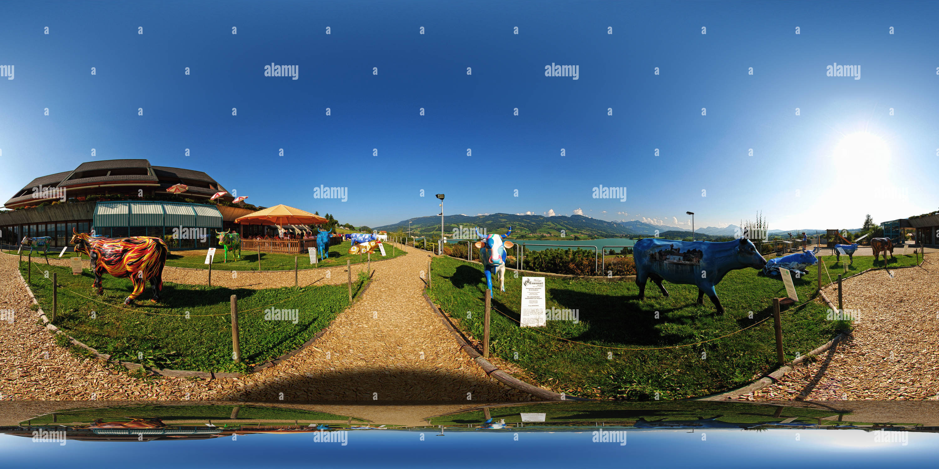 360° view of Restoroute de la Gruyère, collection de vaches peintes - Alamy
