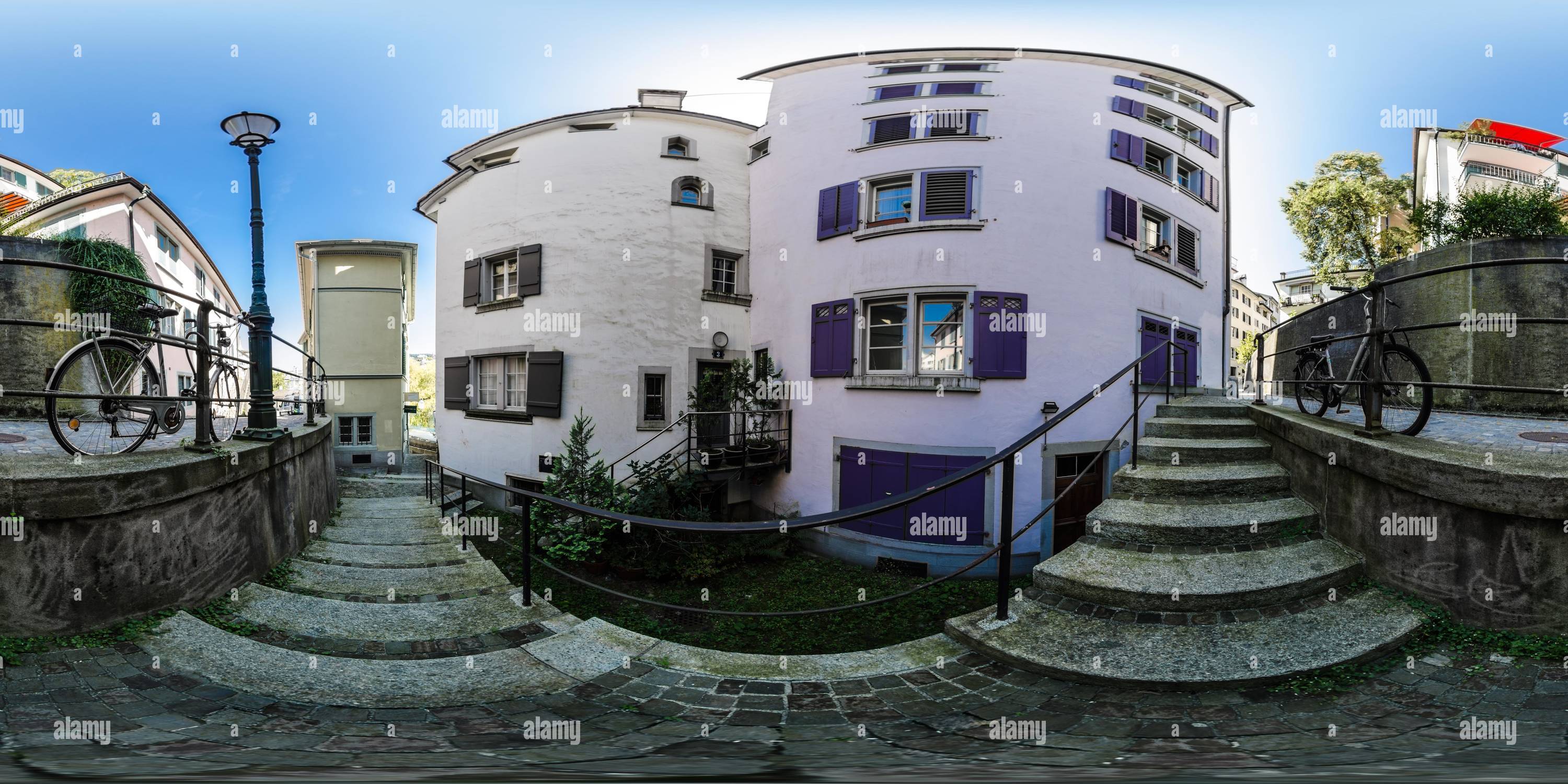 360° view of backyard stairs in the old town - Alamy