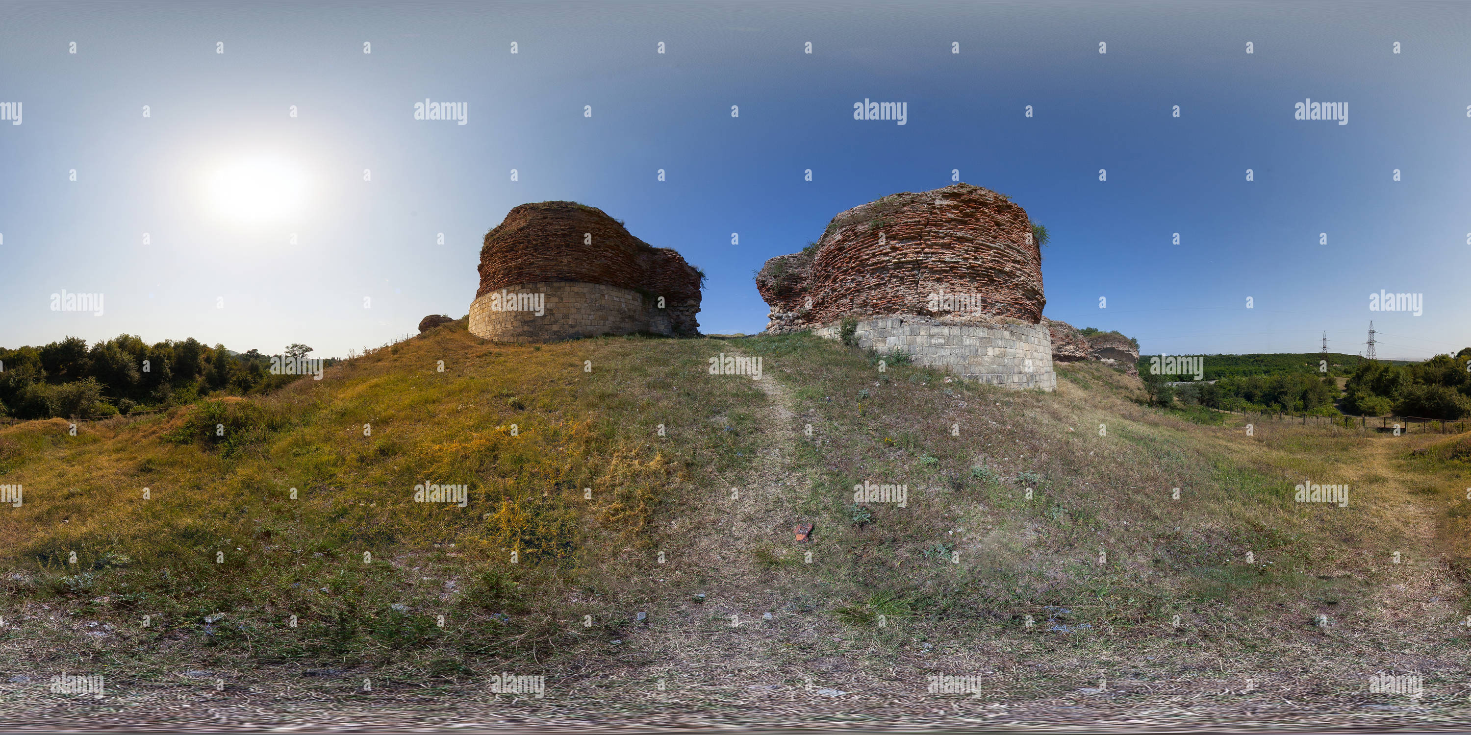360° view of The ruins of the fortress walls of the ancient city of ...