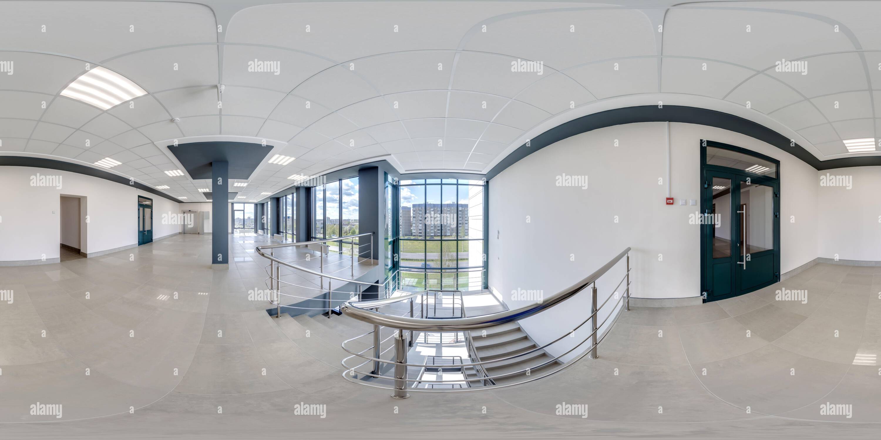 360° view of hdri 360 panorama view in empty modern hall on top floor ...