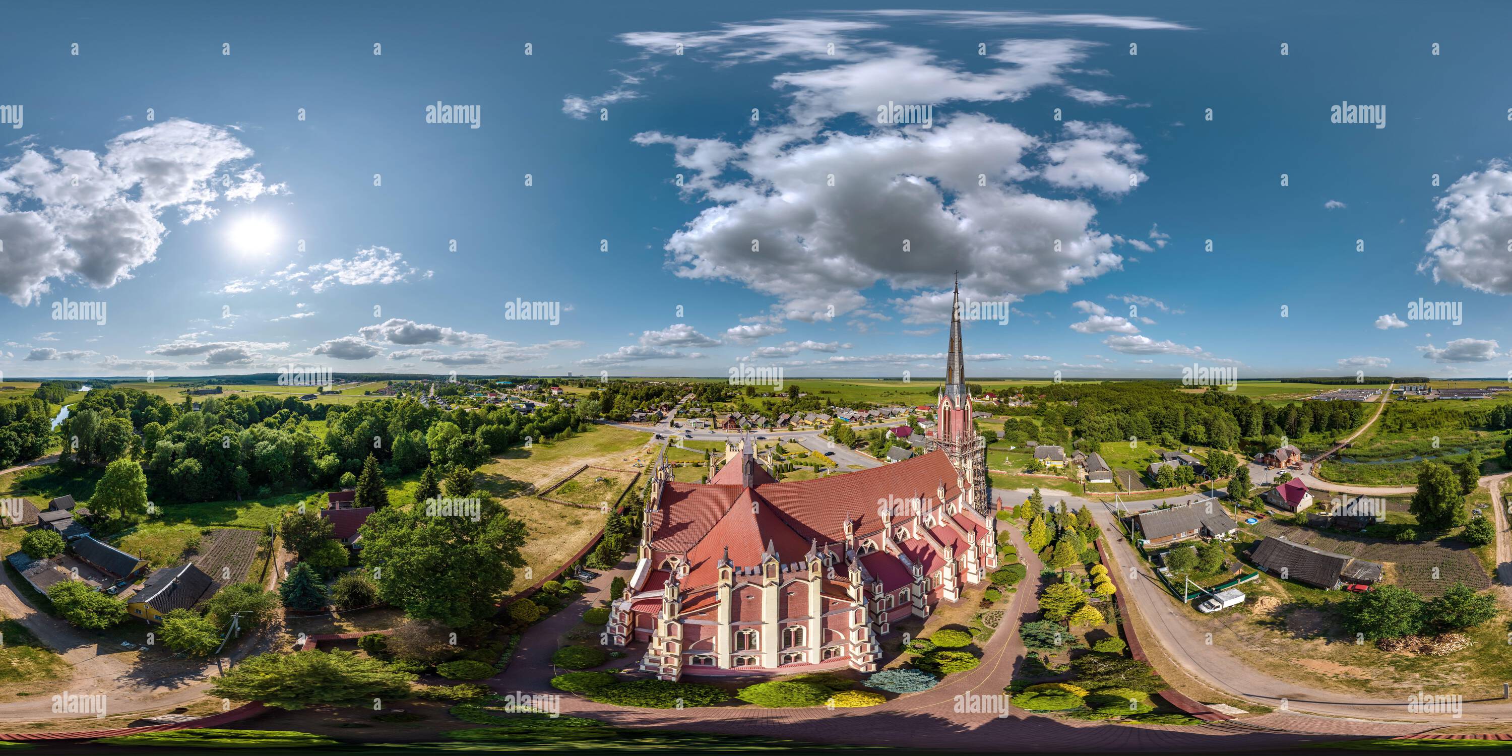 360° view of full hdri 360 panorama aerial view on red brick neo gothic ...