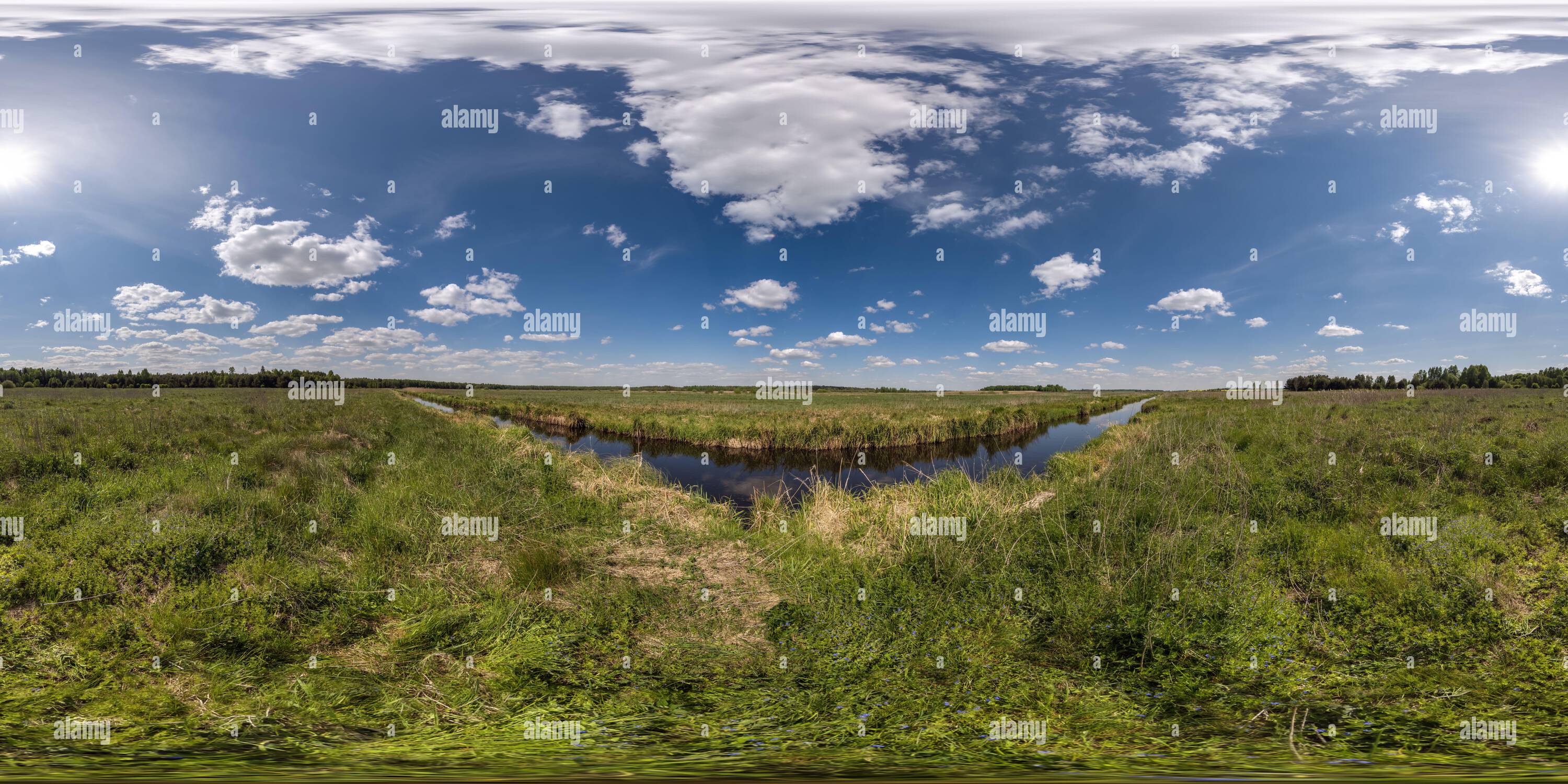 360° view of spherical 360 hdri panorama among green grass farming ...