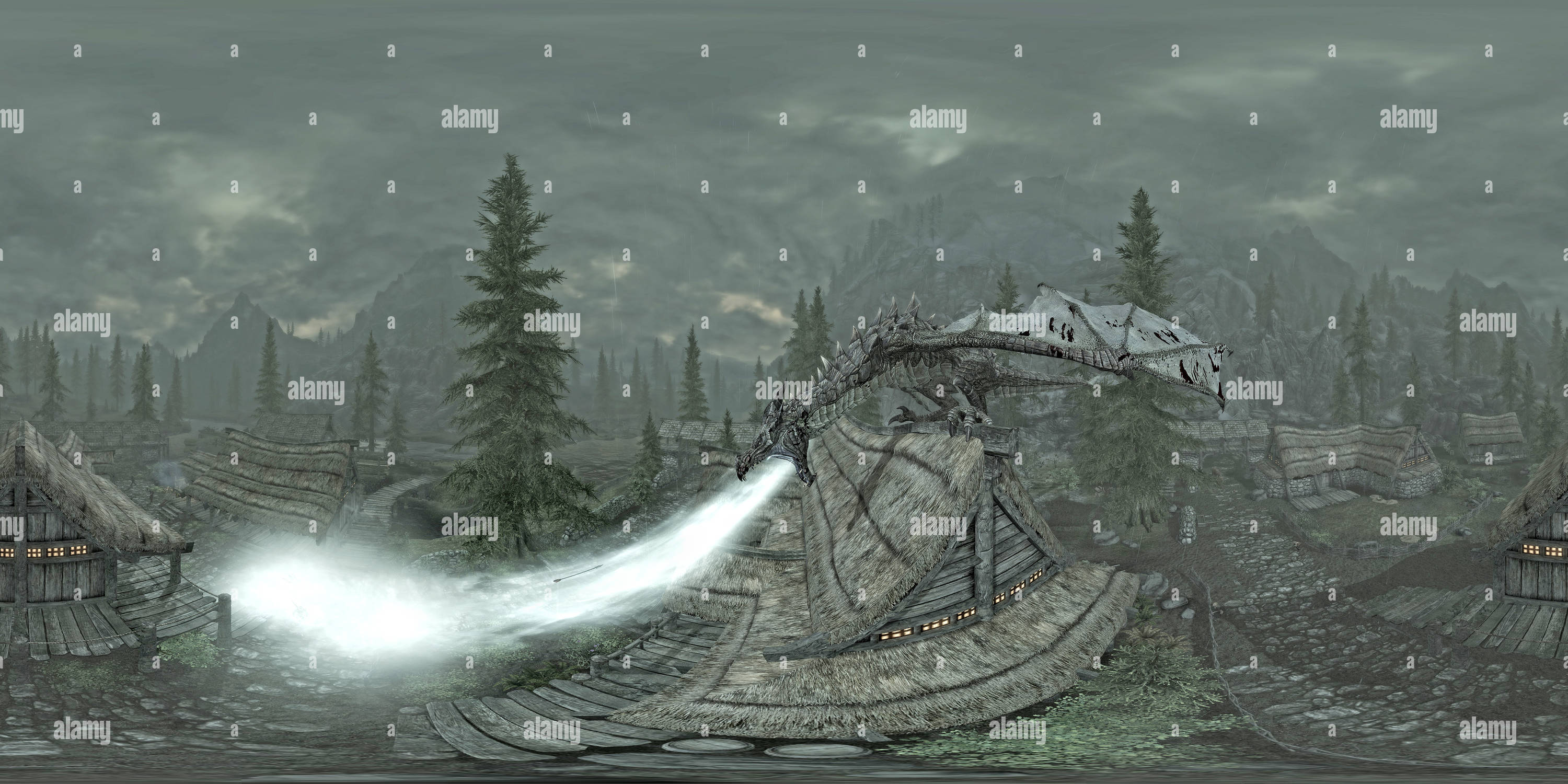 360° view of Riverwood, Dragon Attack - The Elder Scrolls V: Skyrim - Alamy