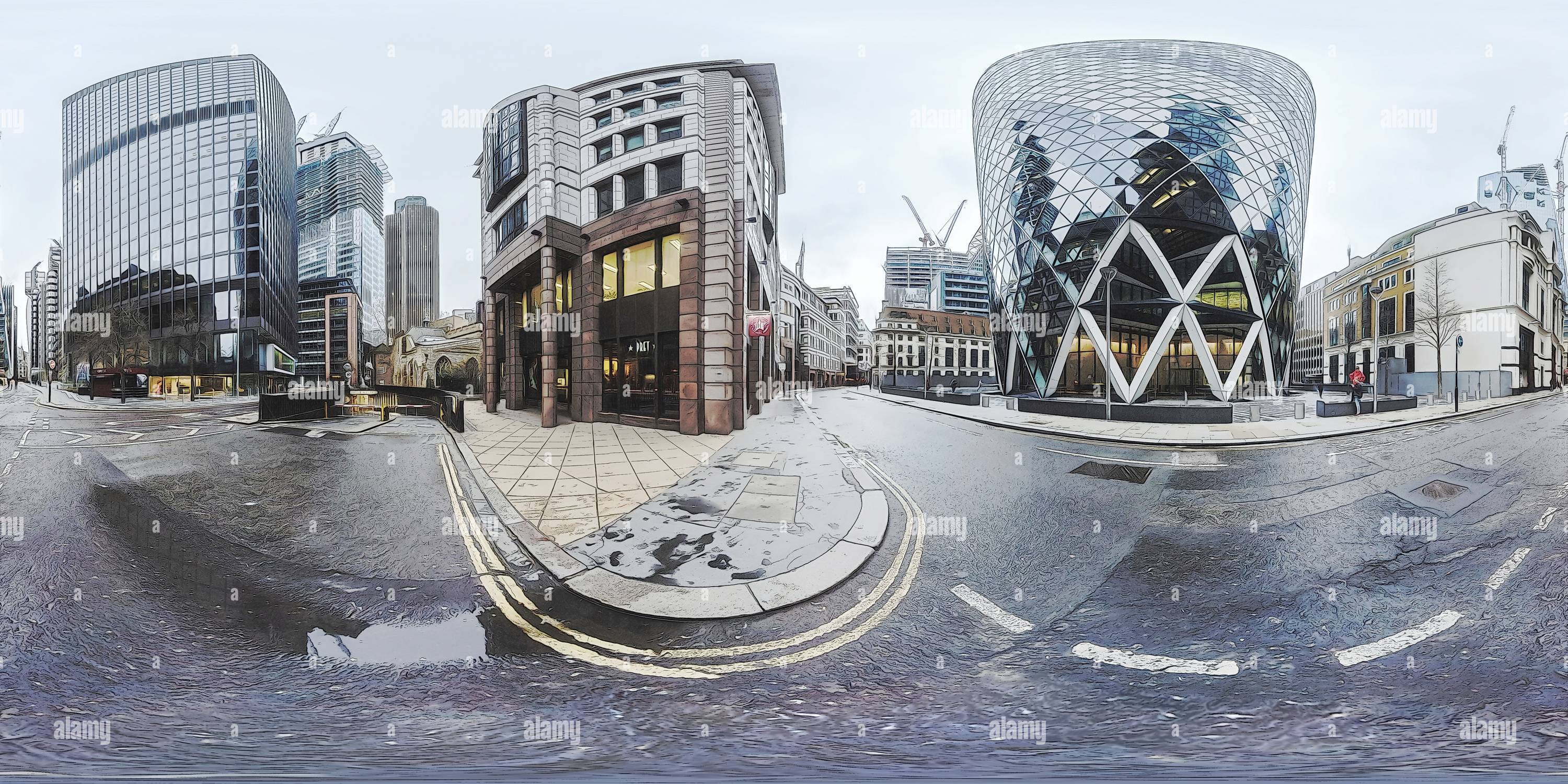 360° view of London Gherkin area - comic style - Alamy