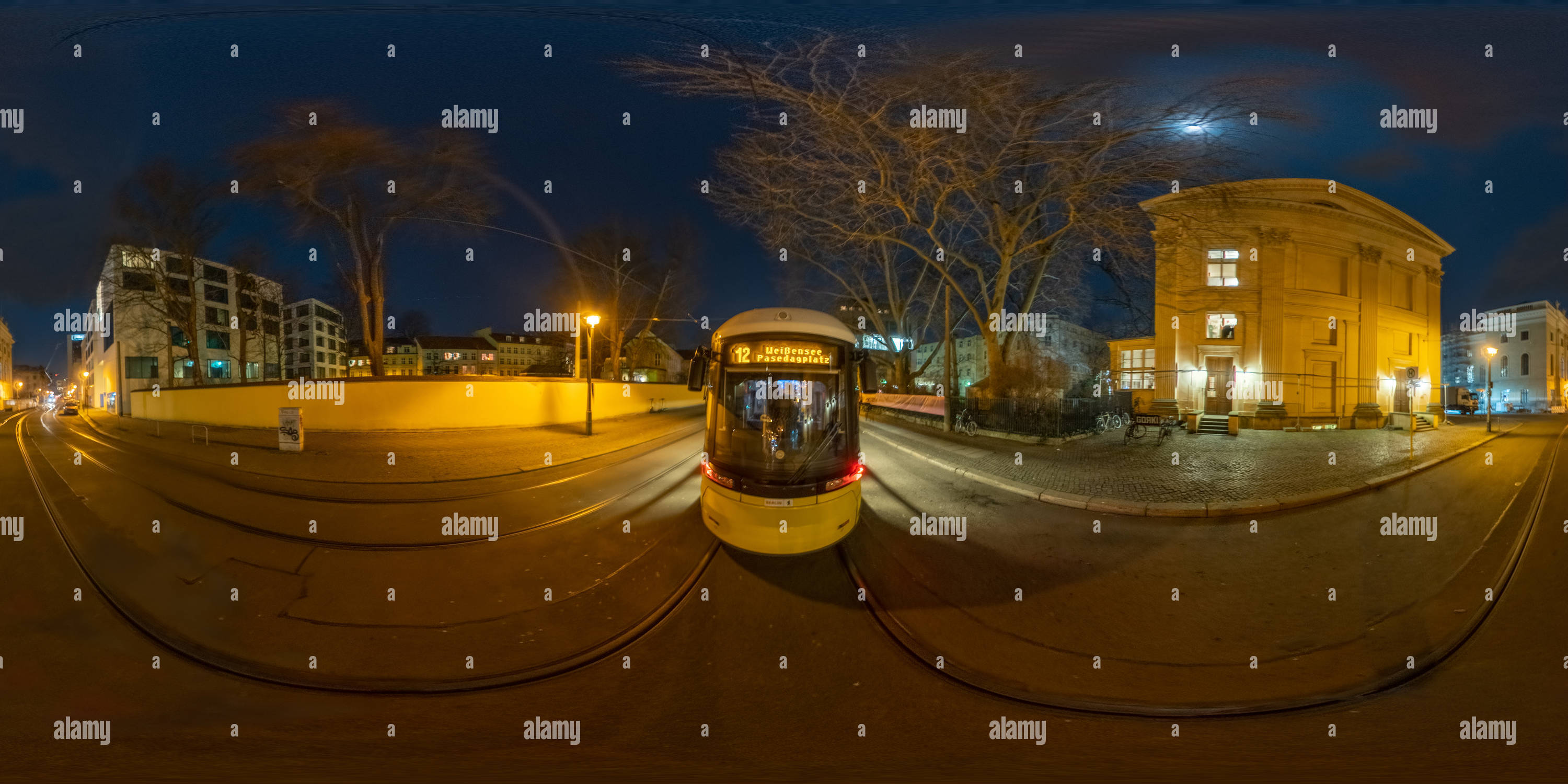 360° view of Tram on the streets of Berlin at night - Alamy