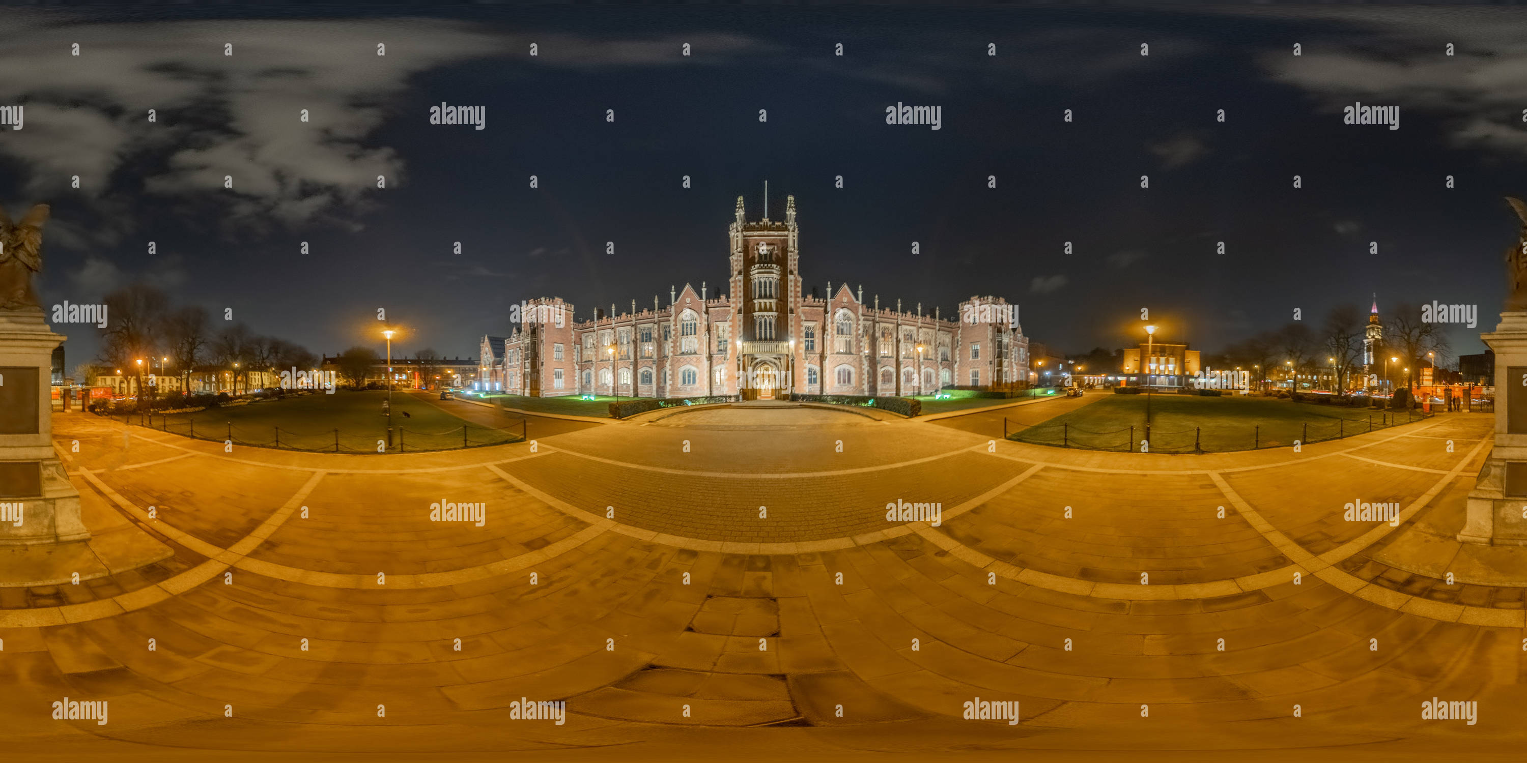 360° view of Queen's University, Belfast, Northern Ireland, Lit Up at ...