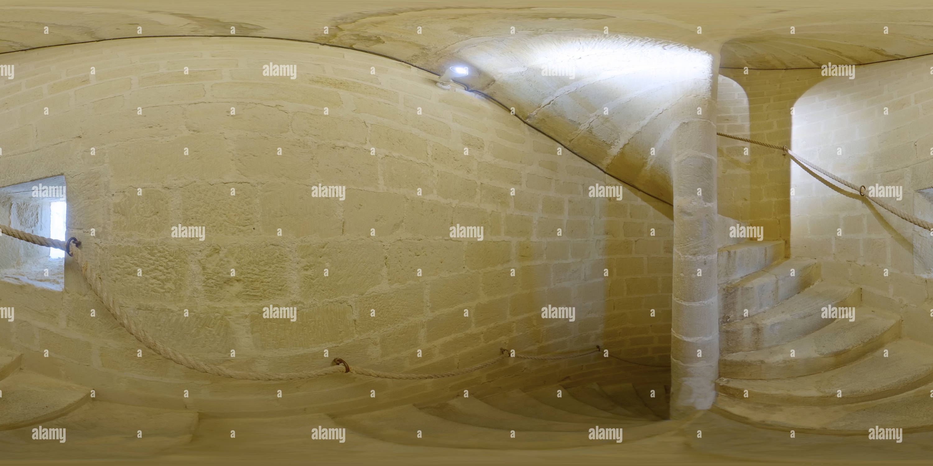 360° view of Winding staircases in medieval castle in south France - Alamy