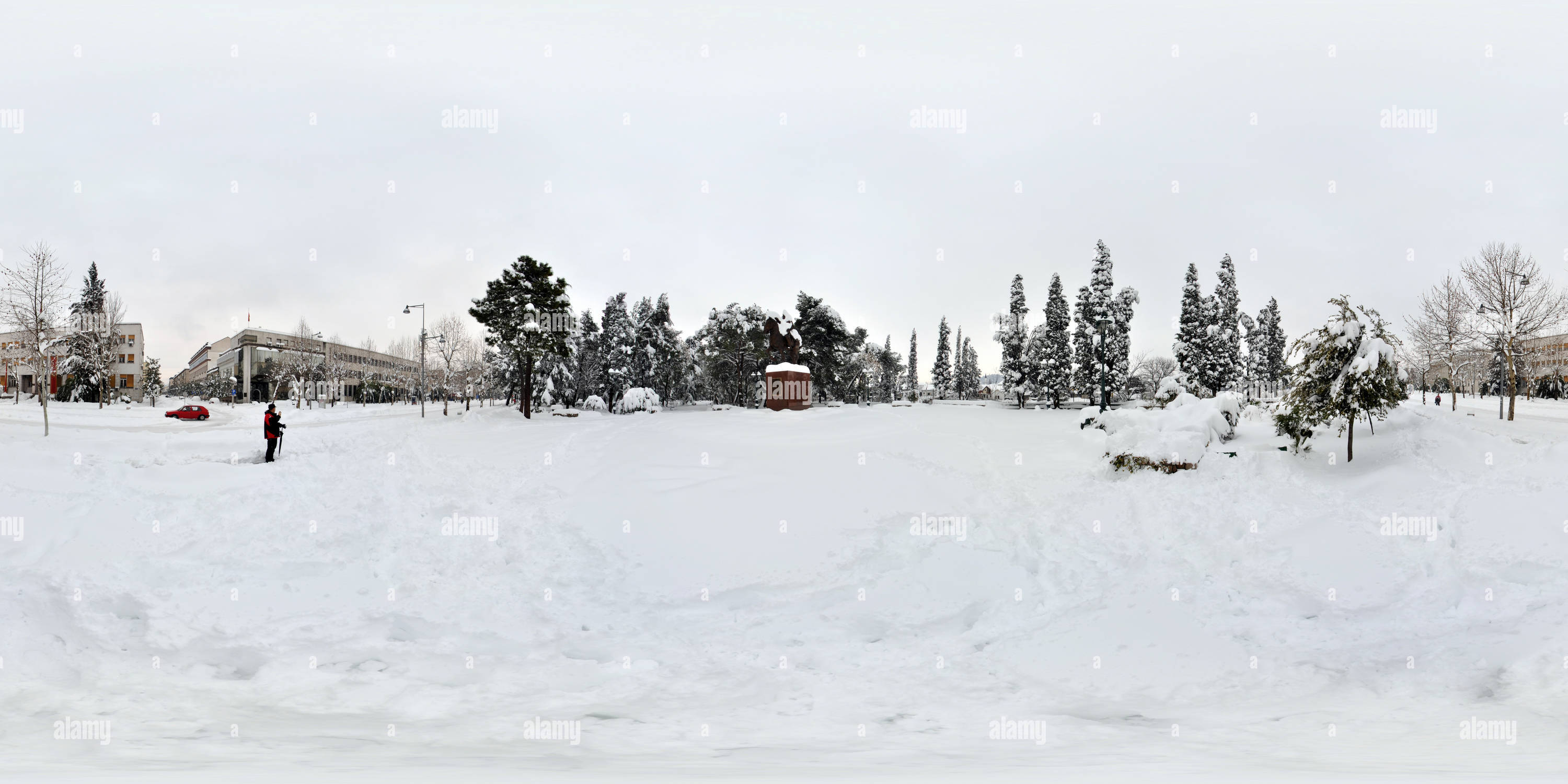 360° view of Podgorica Under Snow - King Nikolas Monument - Alamy