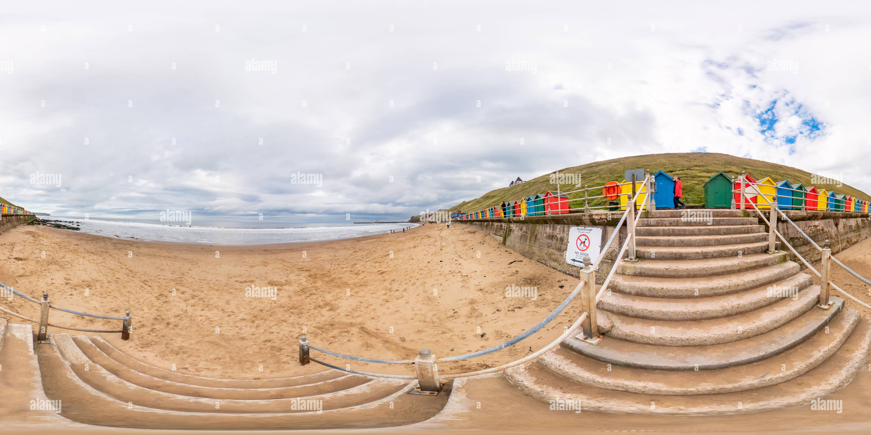 360° view of Beach huts on Whitby promenade - Alamy