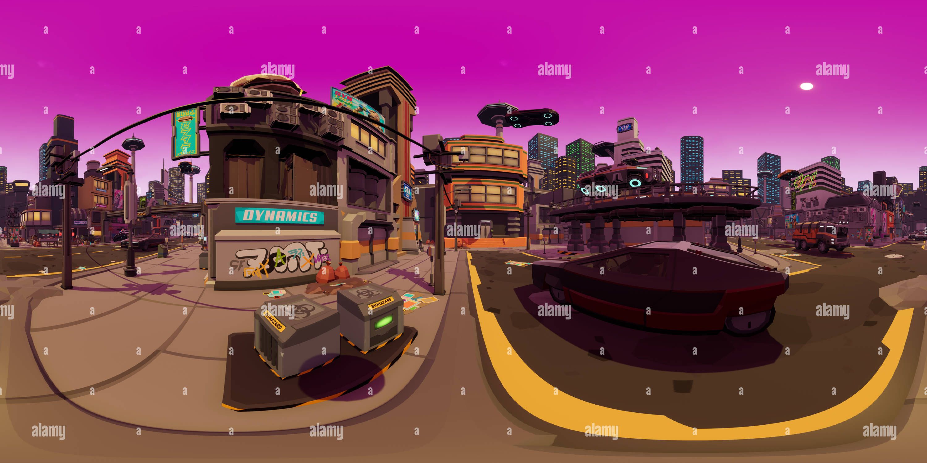 360° view of super cool cyberpunk city world - Alamy