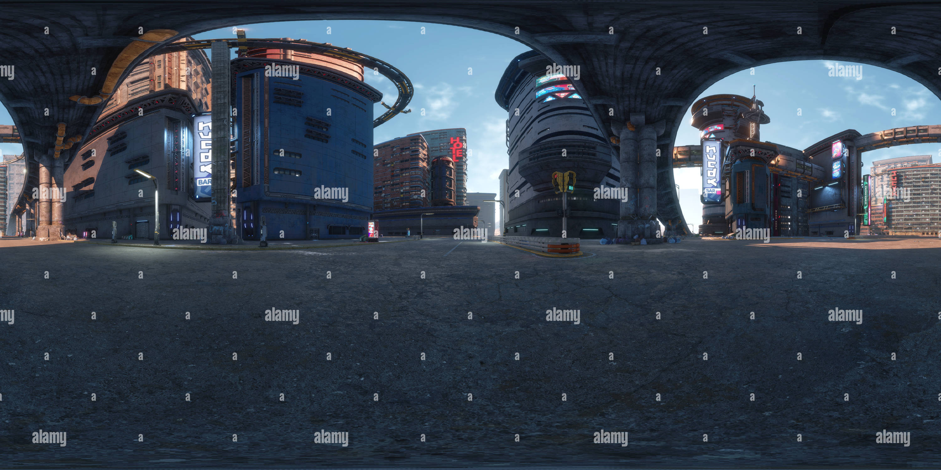 360° view of super cool cyberpunk city - Alamy