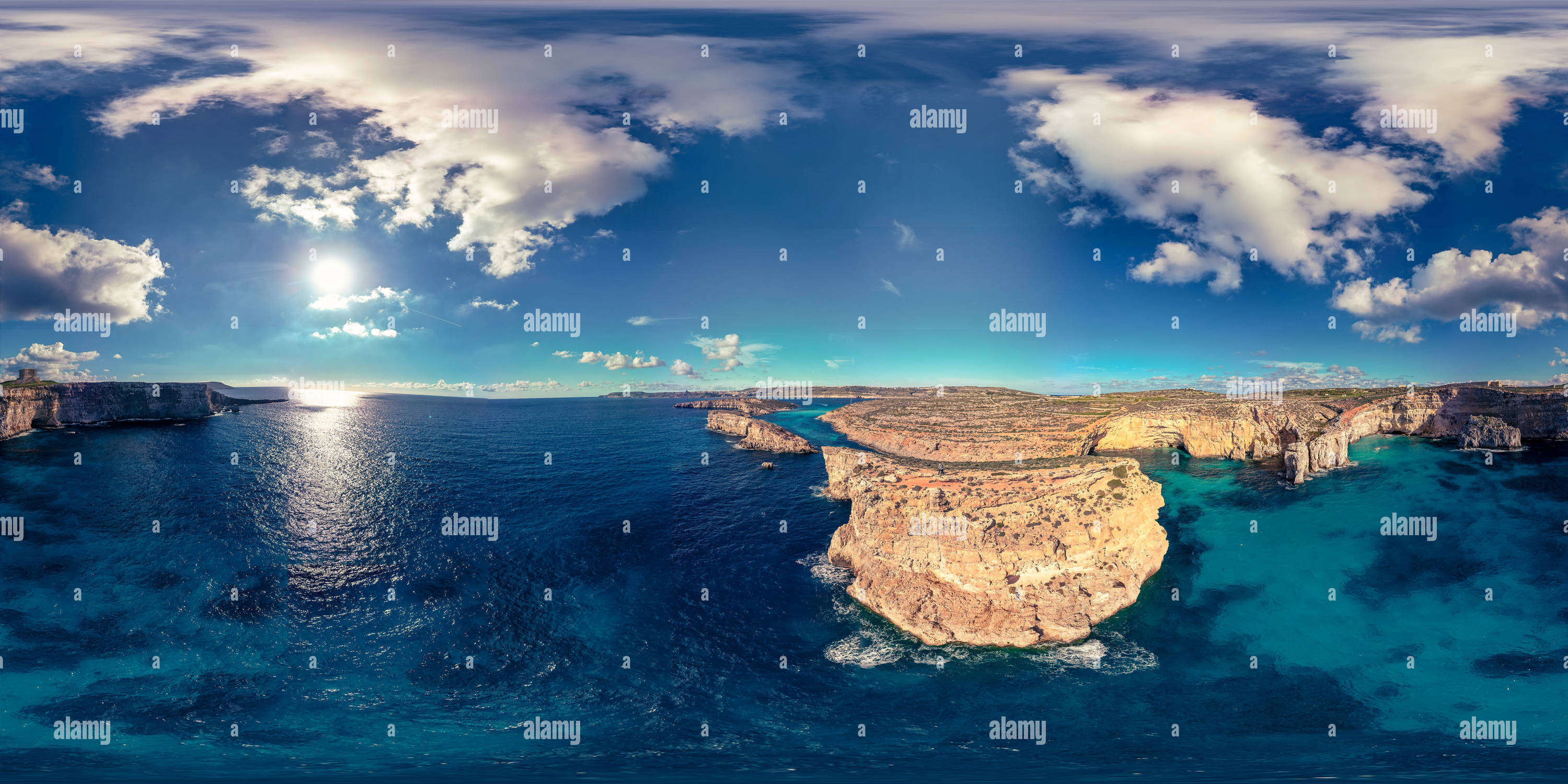 360° view of Drone view from above turquoise waters of Blue Lagoon in ...