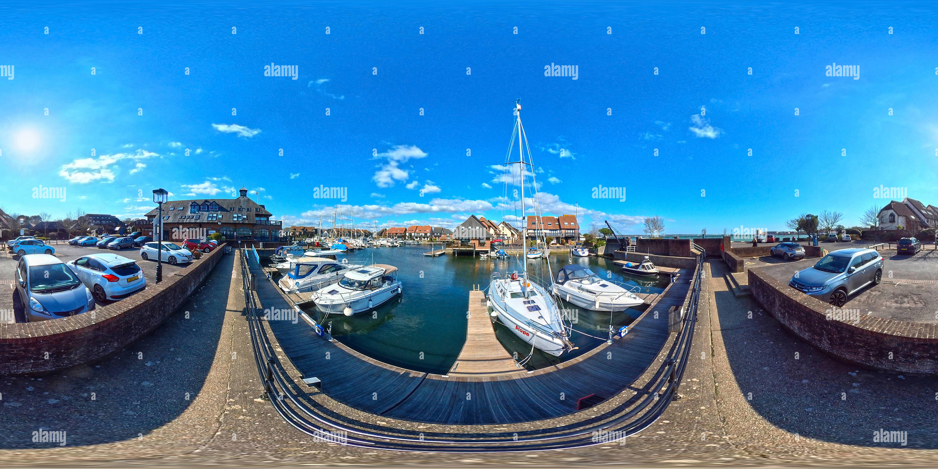 360° view of hythe marina, boathouse hotel and restaurant onSouthampton ...