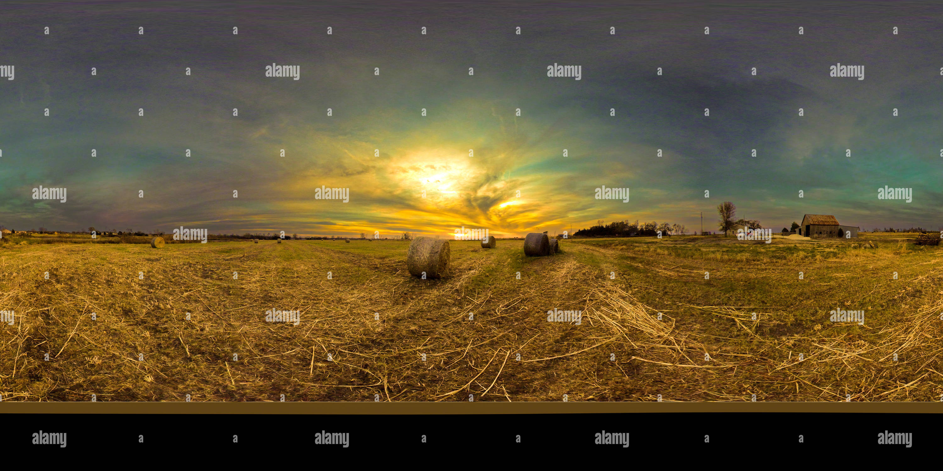 360° view of Hay bales in the sunset, Rosalia Kansas, November 2020 - Alamy