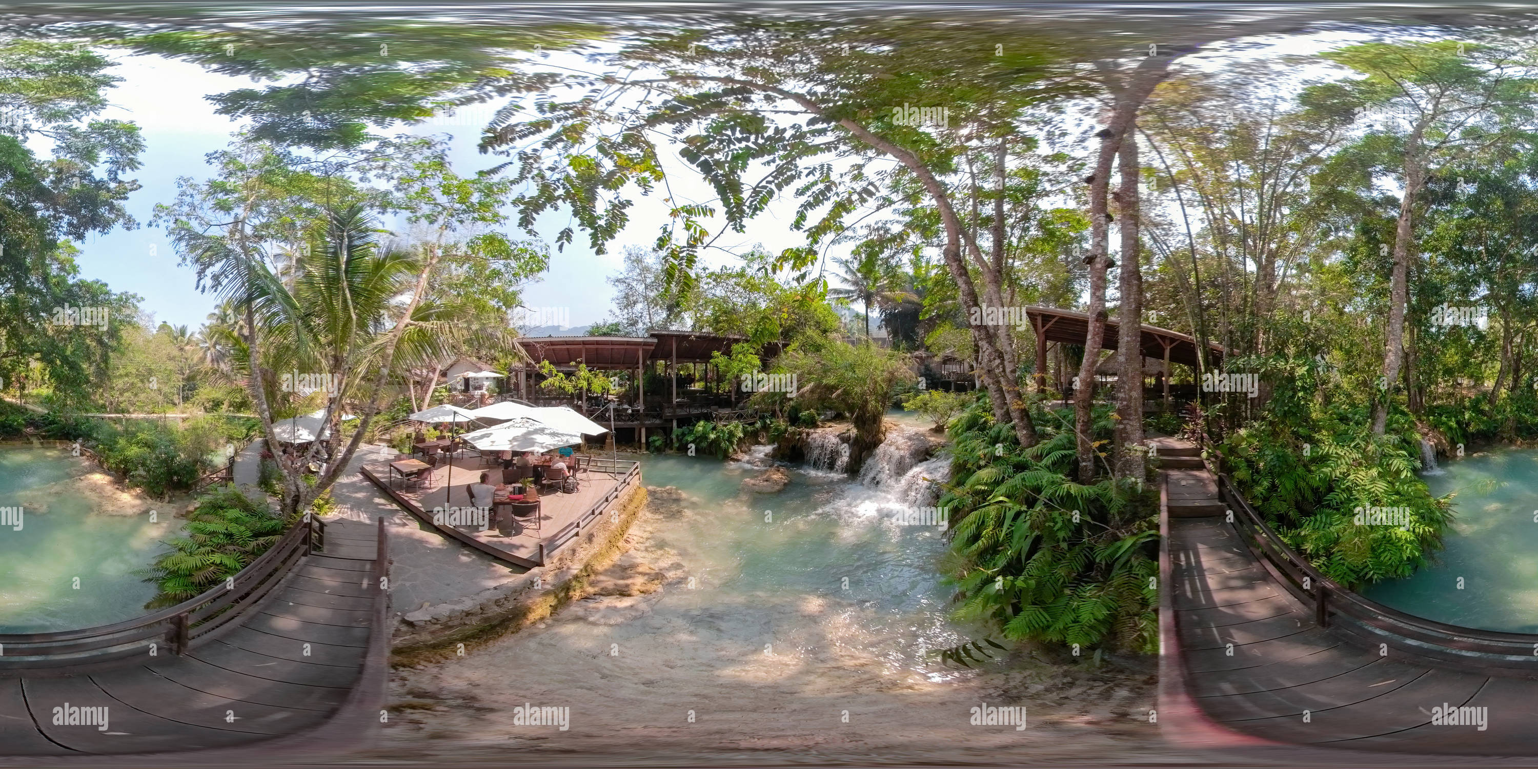 360° view of Restaurant and Kuang Si Waterfalls, Luang Prabang, Laos ...