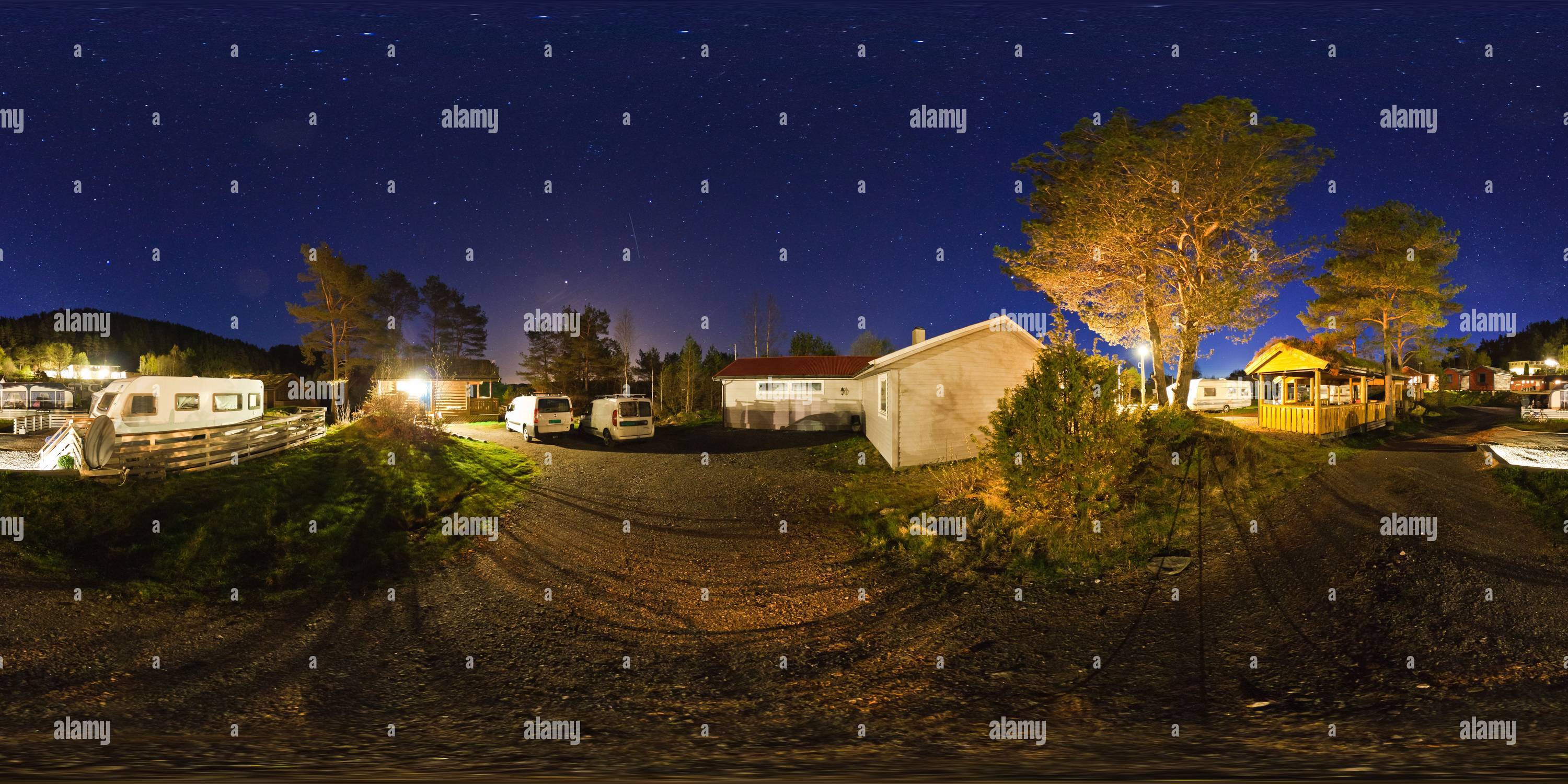 360° view of Bruvoll Camping at night - Alamy