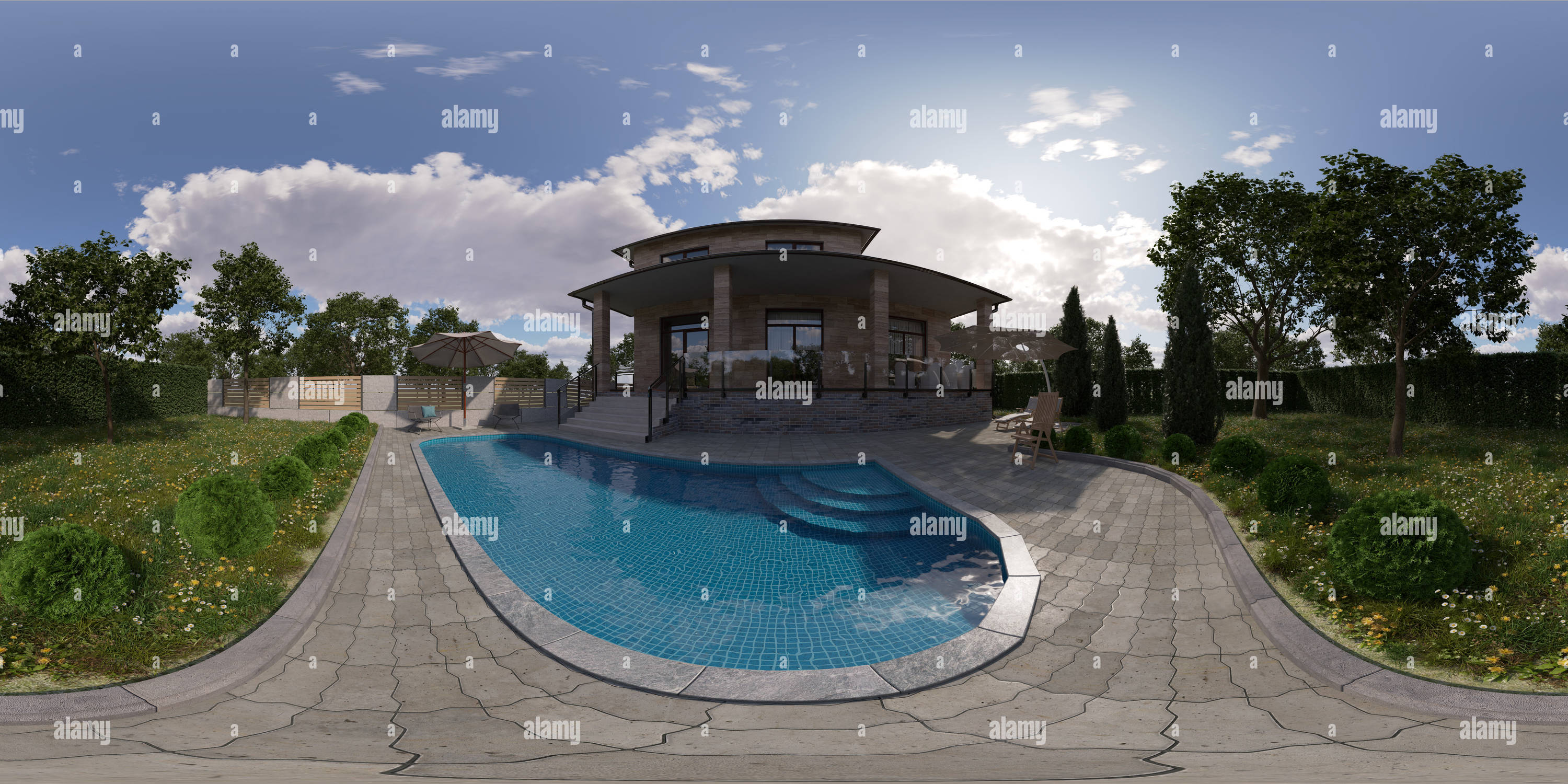 360° view of Suburban house concept, backyard - Alamy