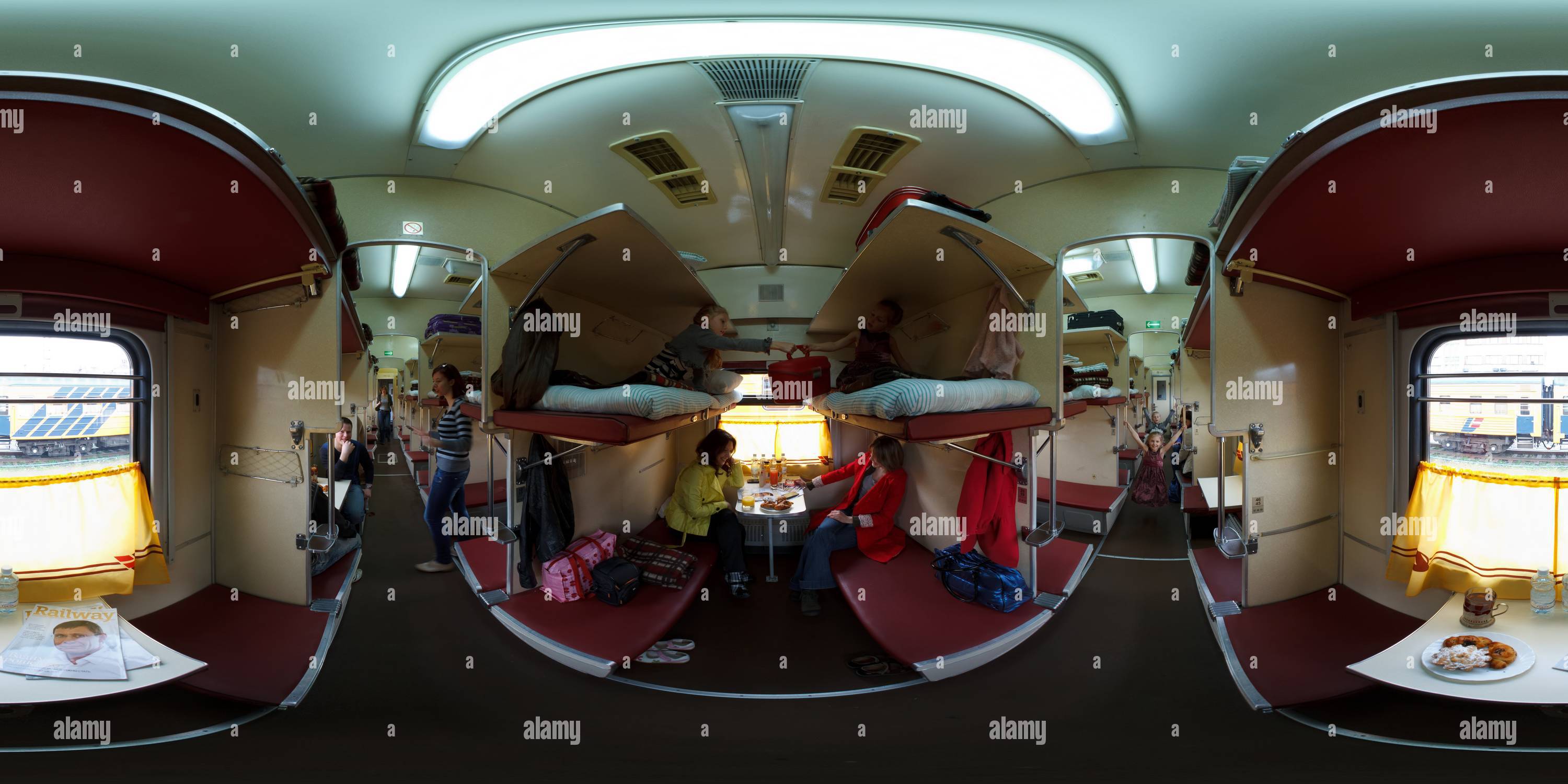 360° view of Train interior - common cabin, train Riga - Moscow, Riga ...
