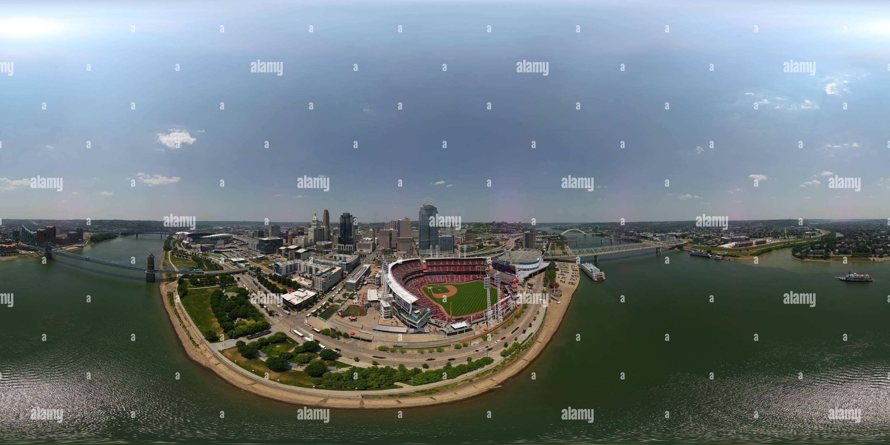 360° view of Above the Great American Baseball stadium near Cincy - Alamy