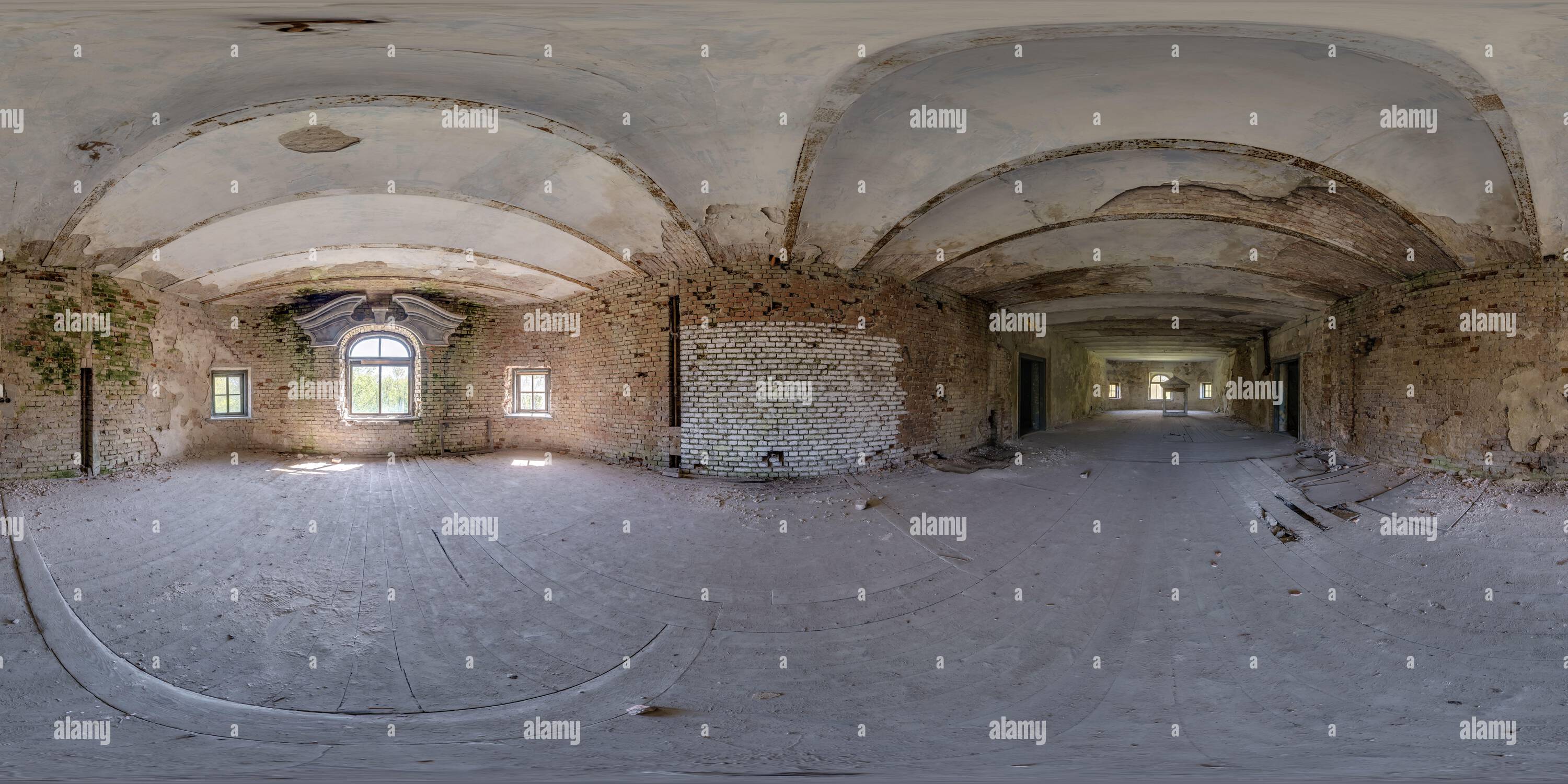 360° view of 360 hdri panorama inside empty abandoned concrete room or ...