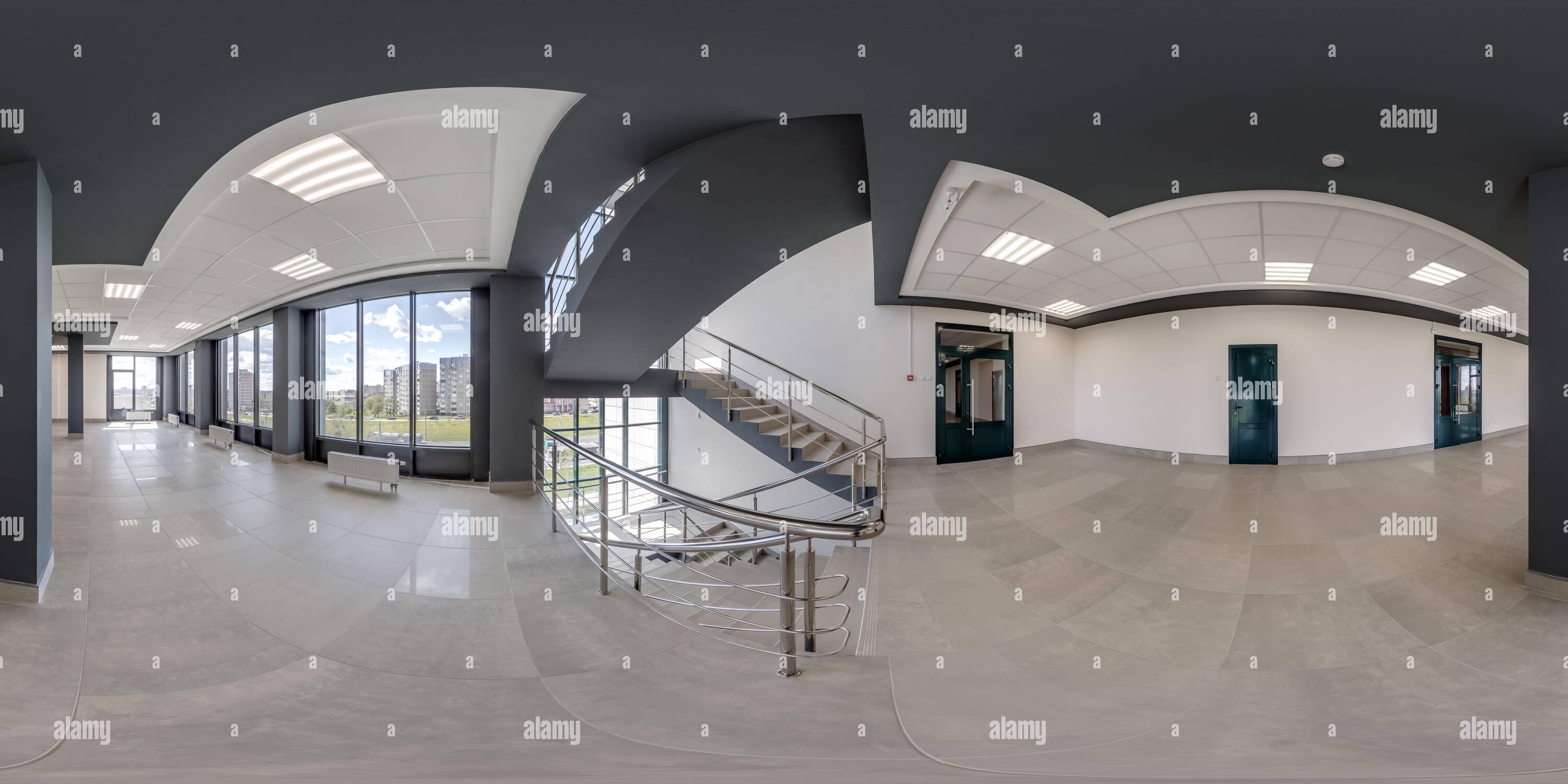 360° view of hdri 360 panorama view in empty modern hall near panoramic ...