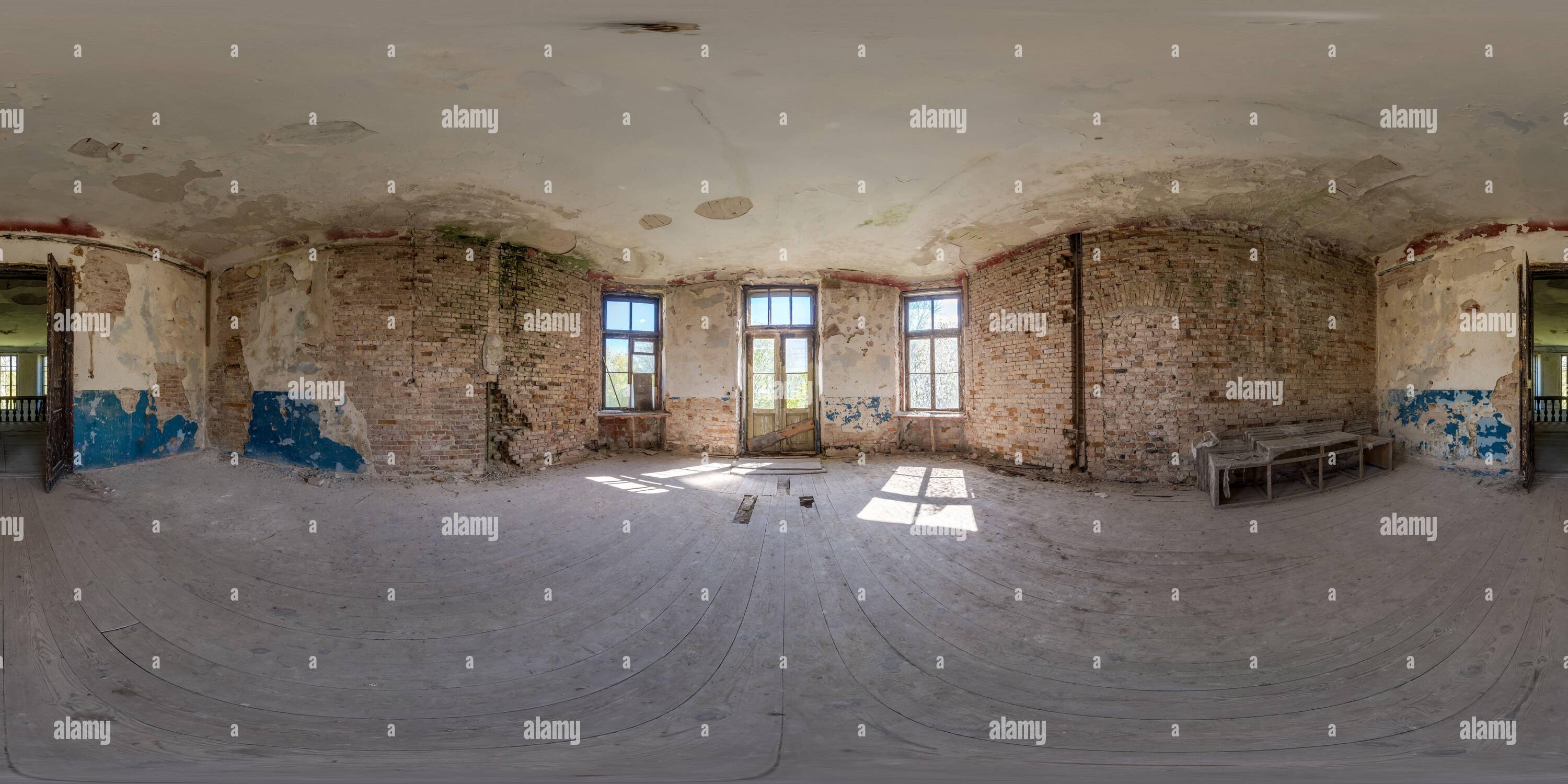 360° view of 360 hdri panorama inside abandoned empty concrete room or ...