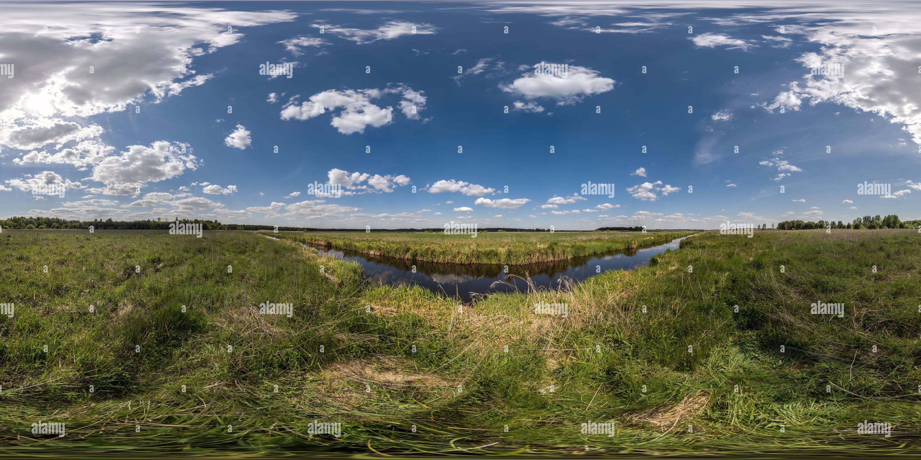 360° view of spherical 360 hdri panorama among green grass farming ...