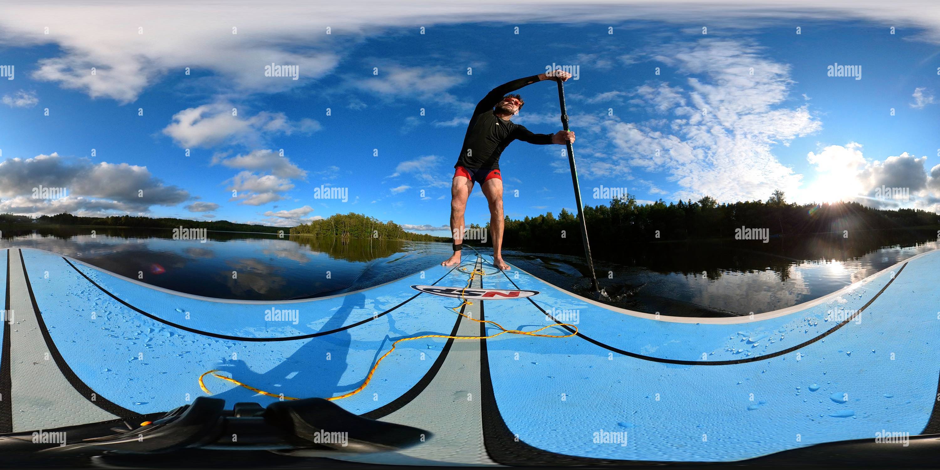 360° view of SUP on a Swedish lake - Alamy