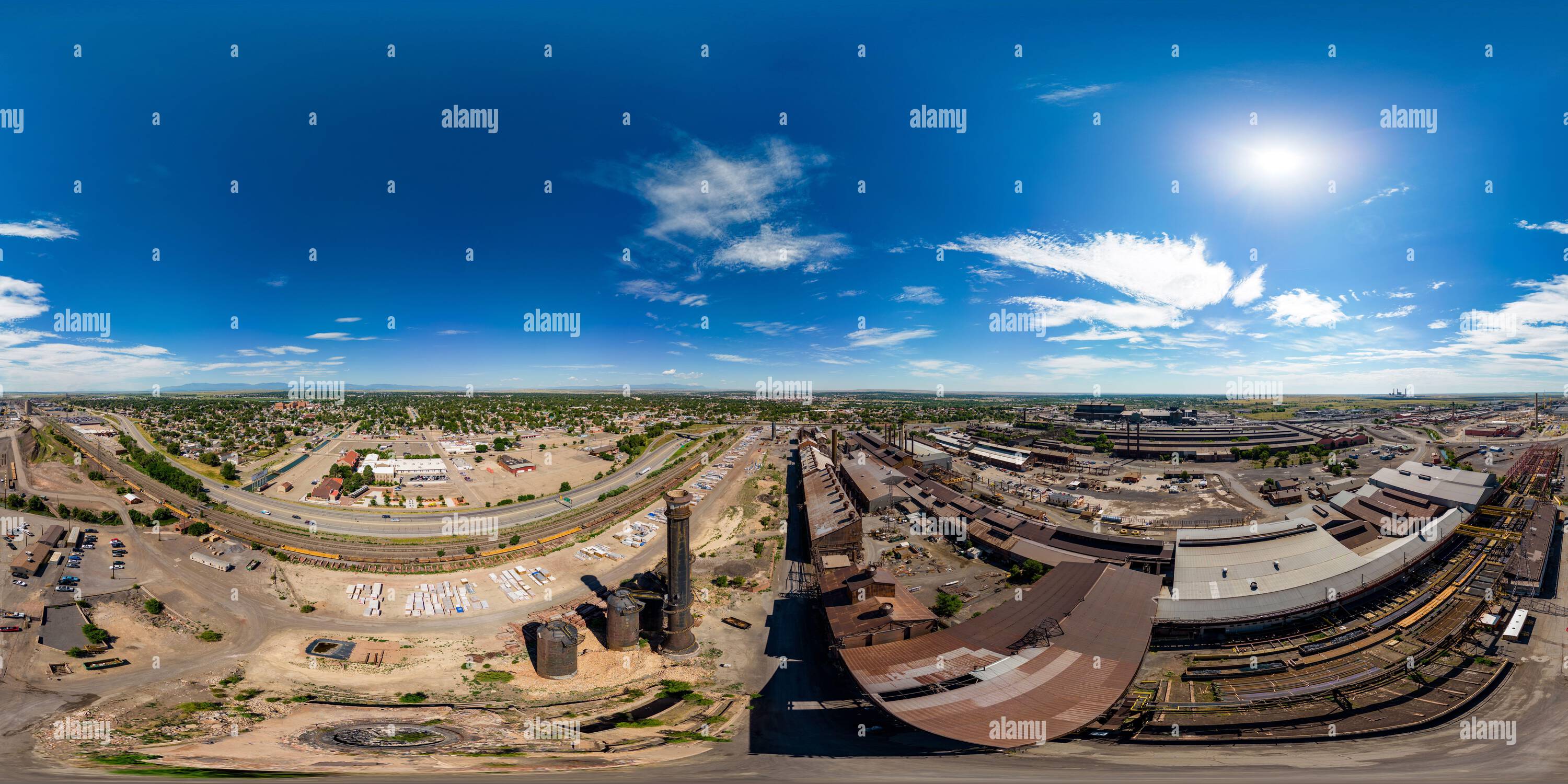 360° view of Aerial drone 360 equirectangular photo industrial rust ...