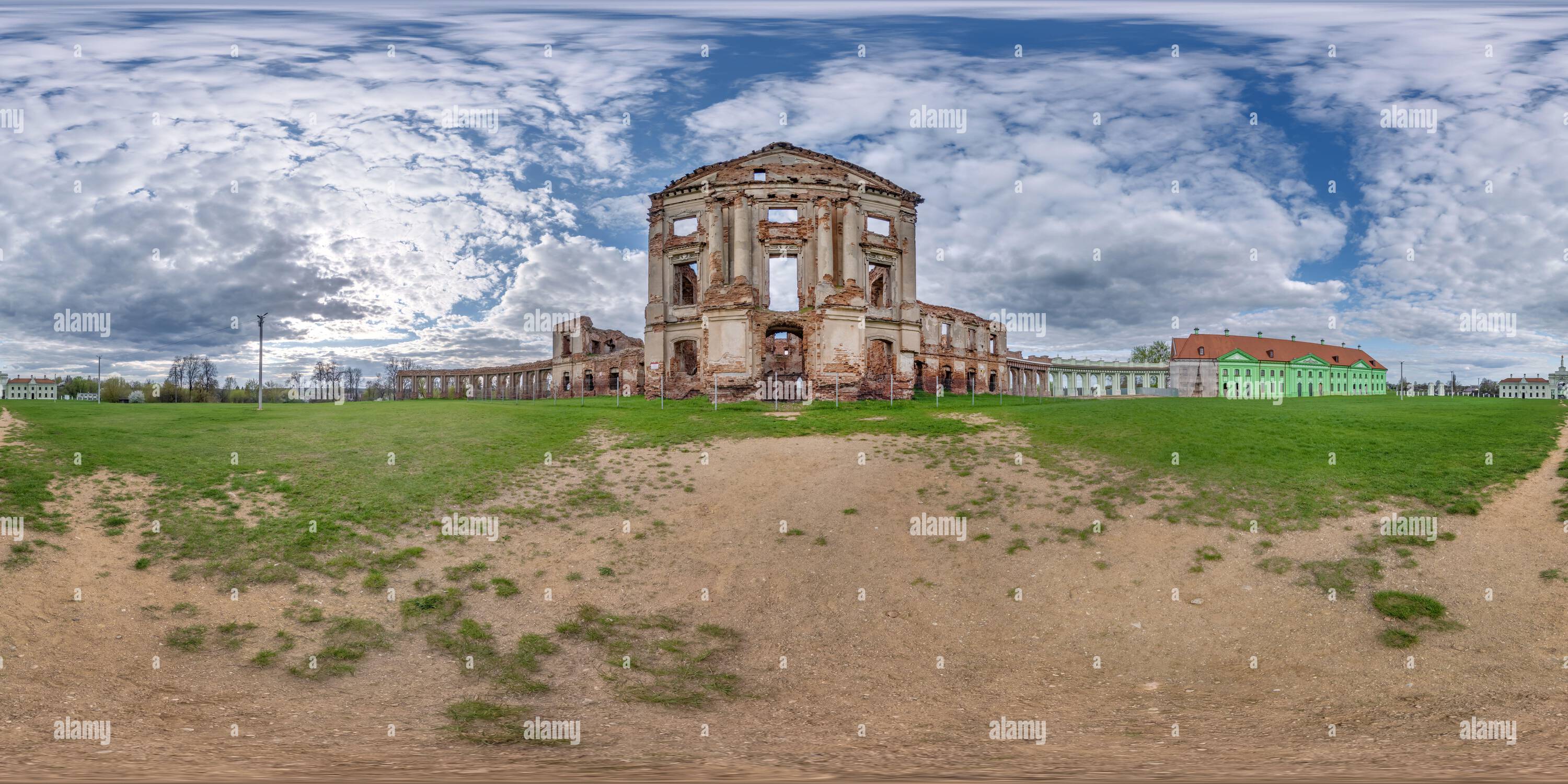 360° view of full spherical hdri 360 panorama near stone abandoned ...
