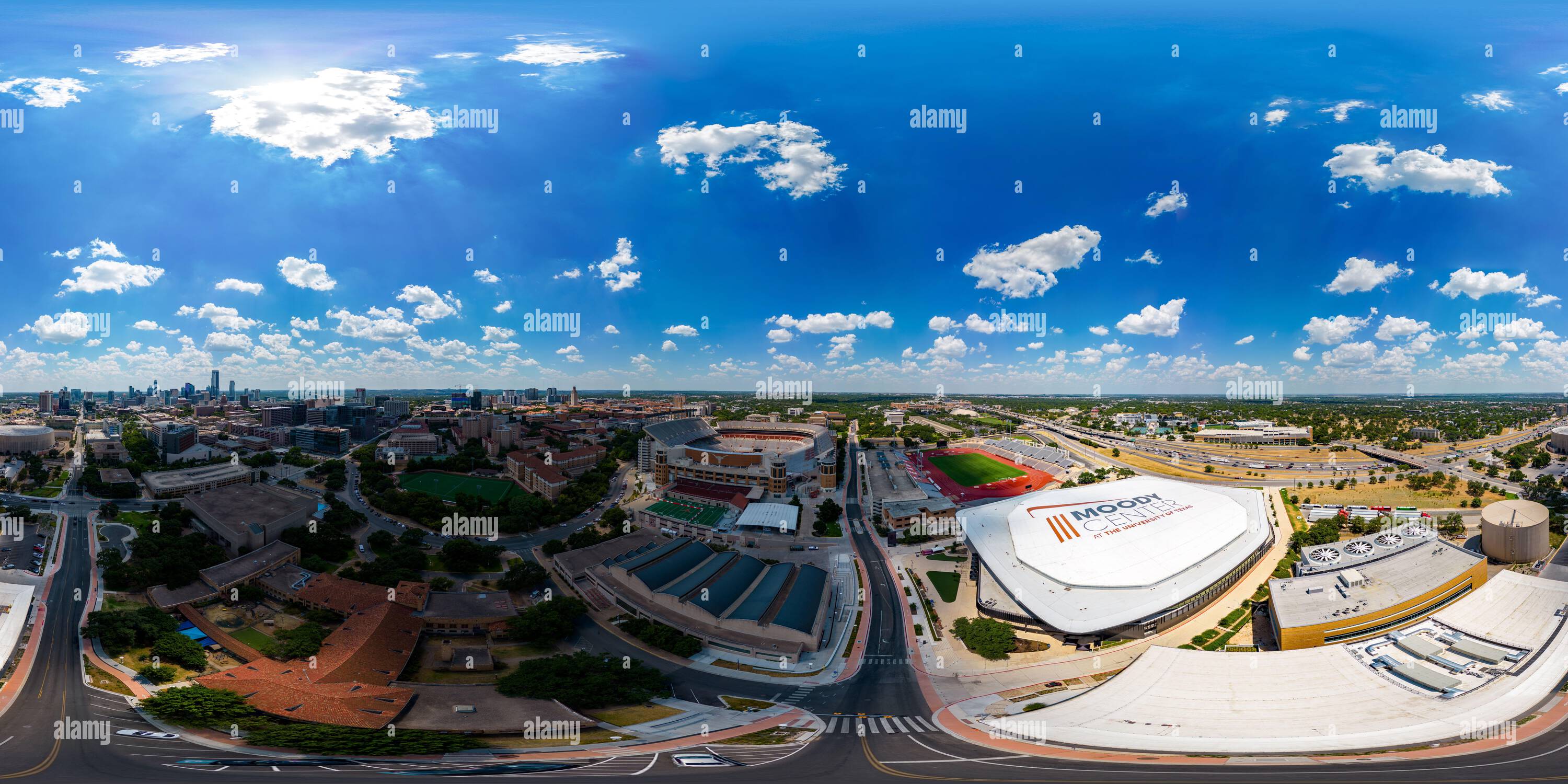 360° view of Austin, TX, USA - July 24, 2023: Aerial 360 vr photo Moody ...