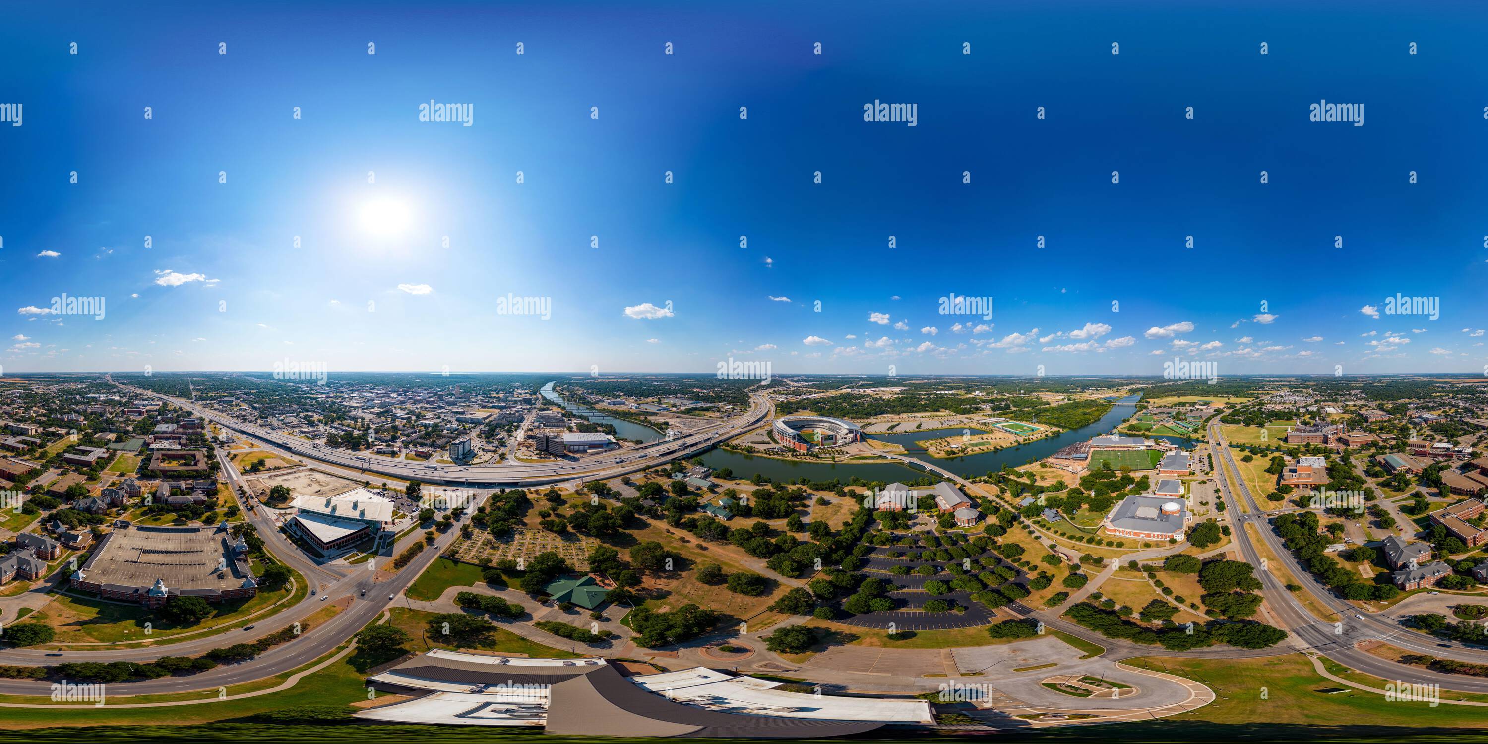 360° view of Waco, TX, USA - July 24, 2023: Aerial equirectangular 360 ...