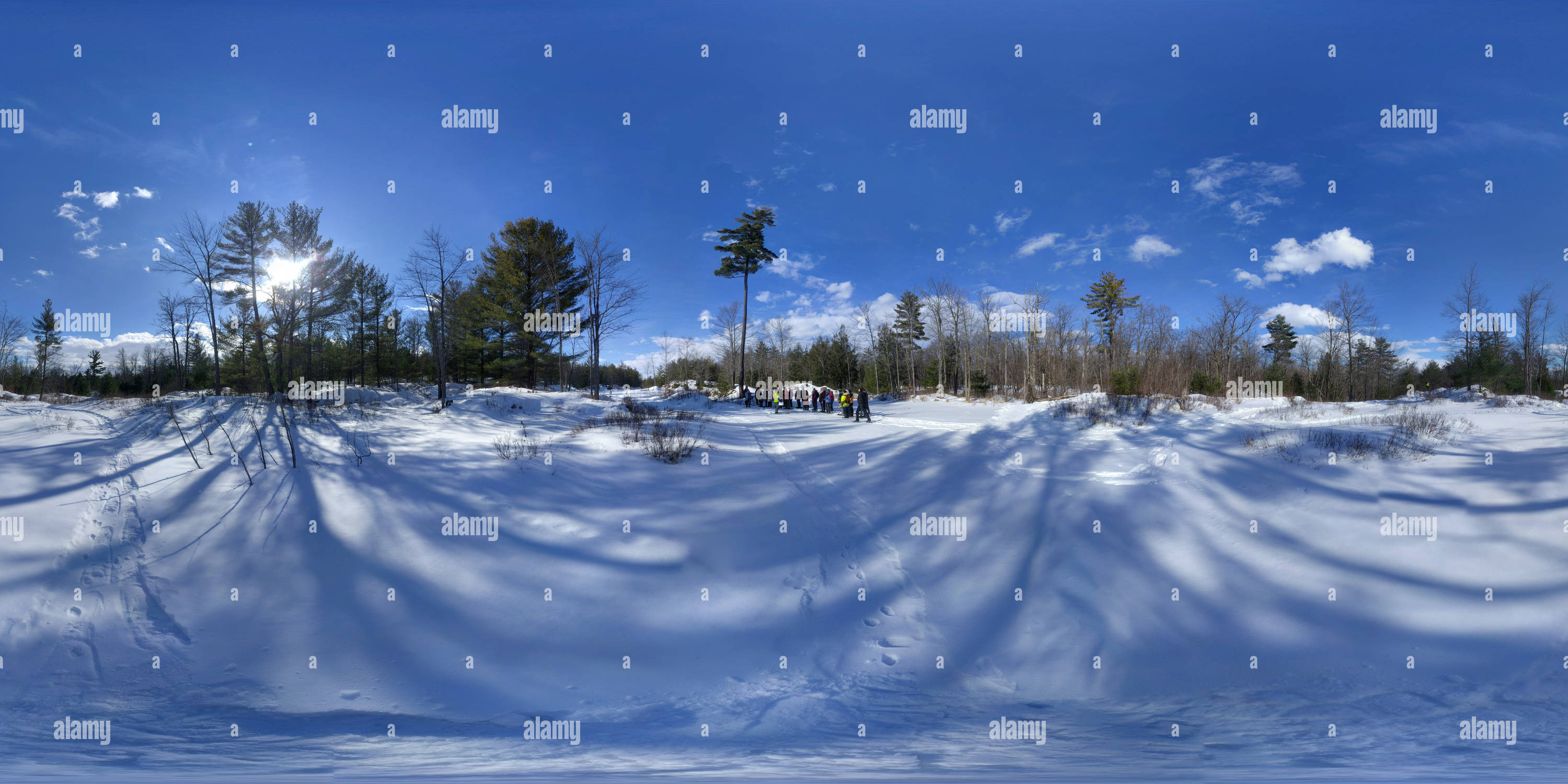 360° view of Snowshoeing along the old horse railway near Quyon, Quebec ...