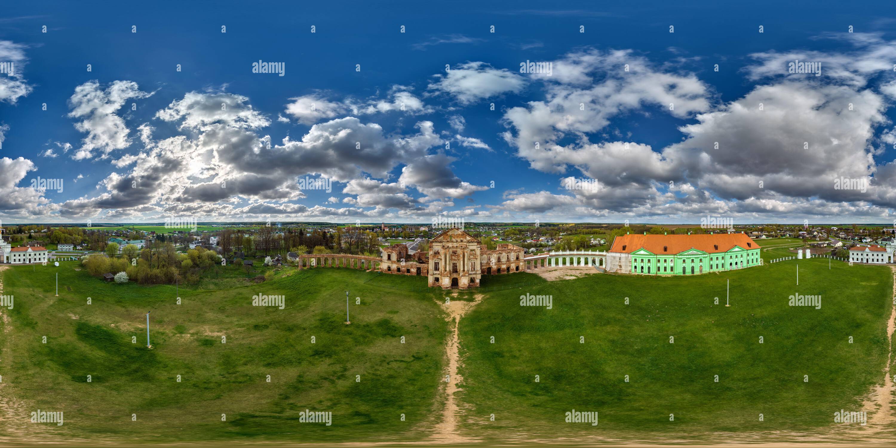 360° view of aerial full spherical hdri 360 panorama over stone ...