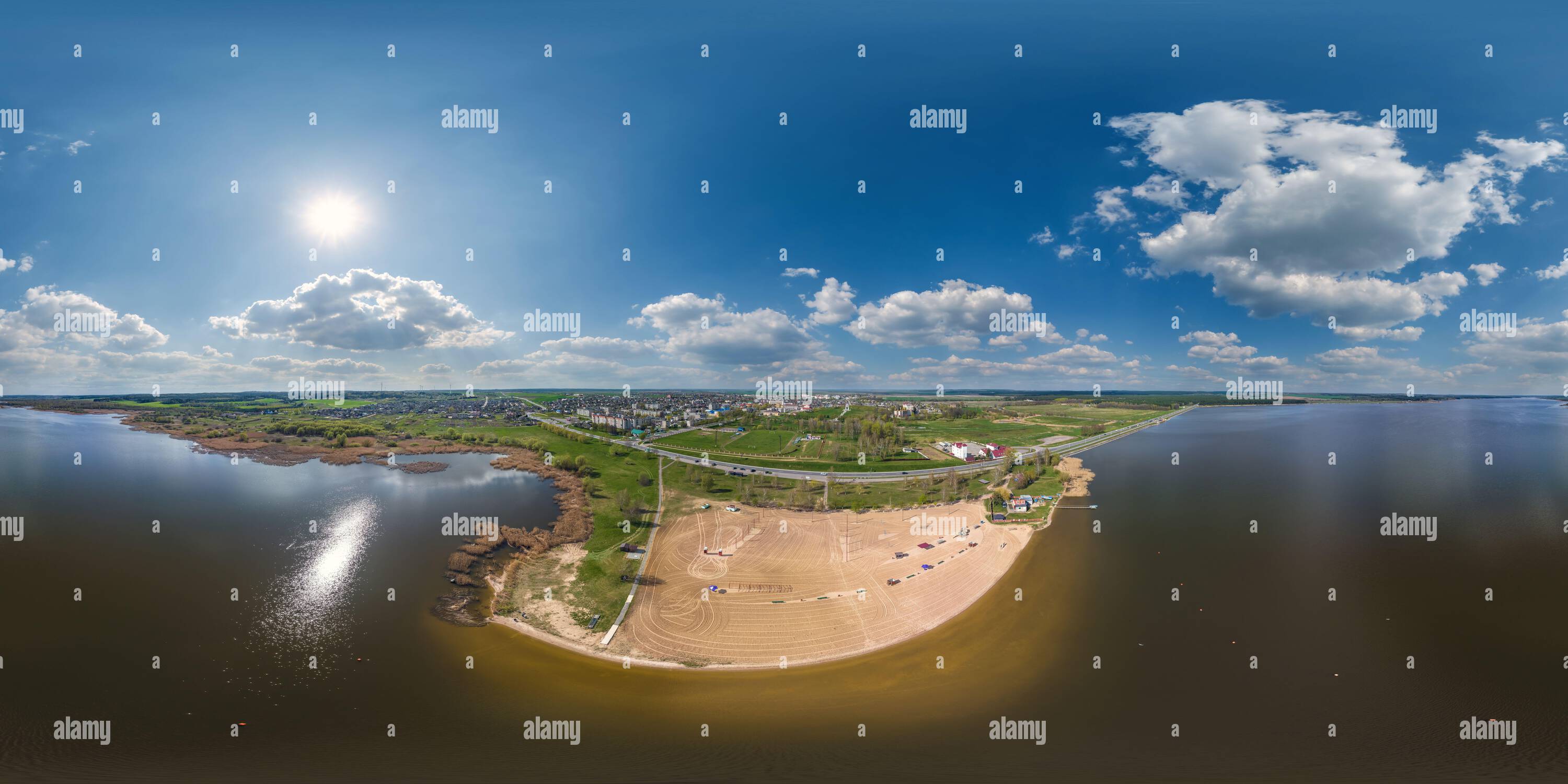360° view of full hdri 360 panorama and aerial view a huge reservoir ...