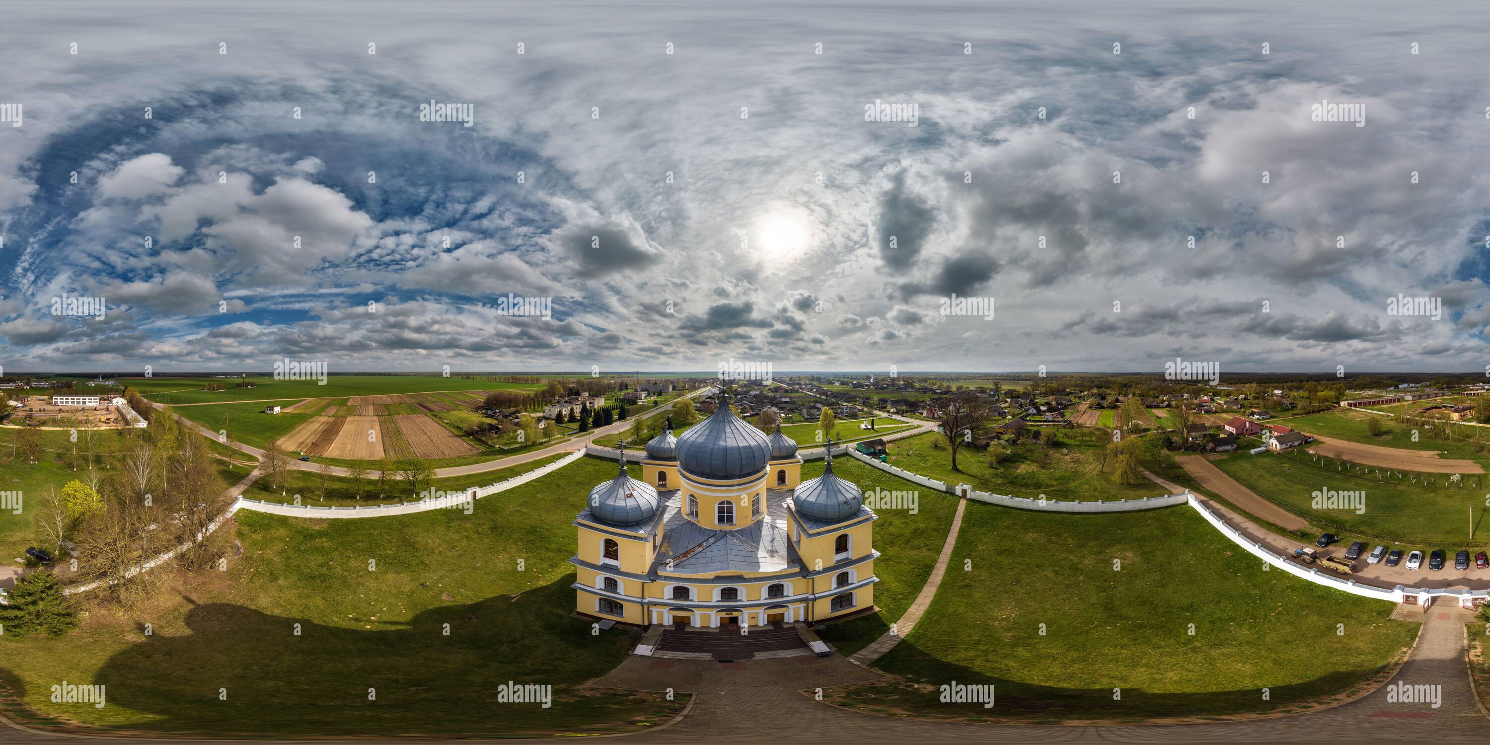 360° view of full hdri 360 panorama aerial view of orthodox church and ...
