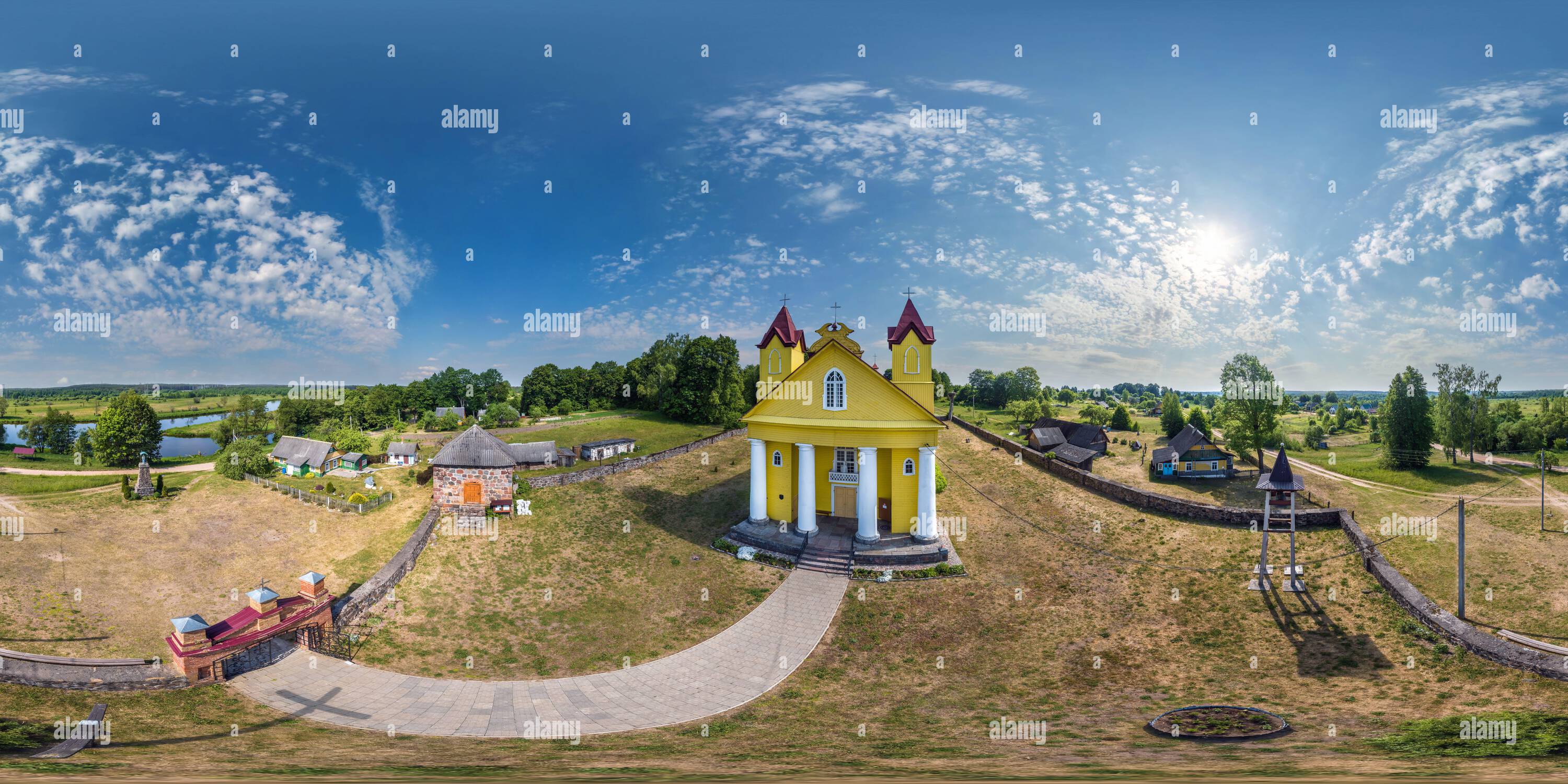 360° view of full hdri 360 panorama aerial view on wooden neo gothic ...