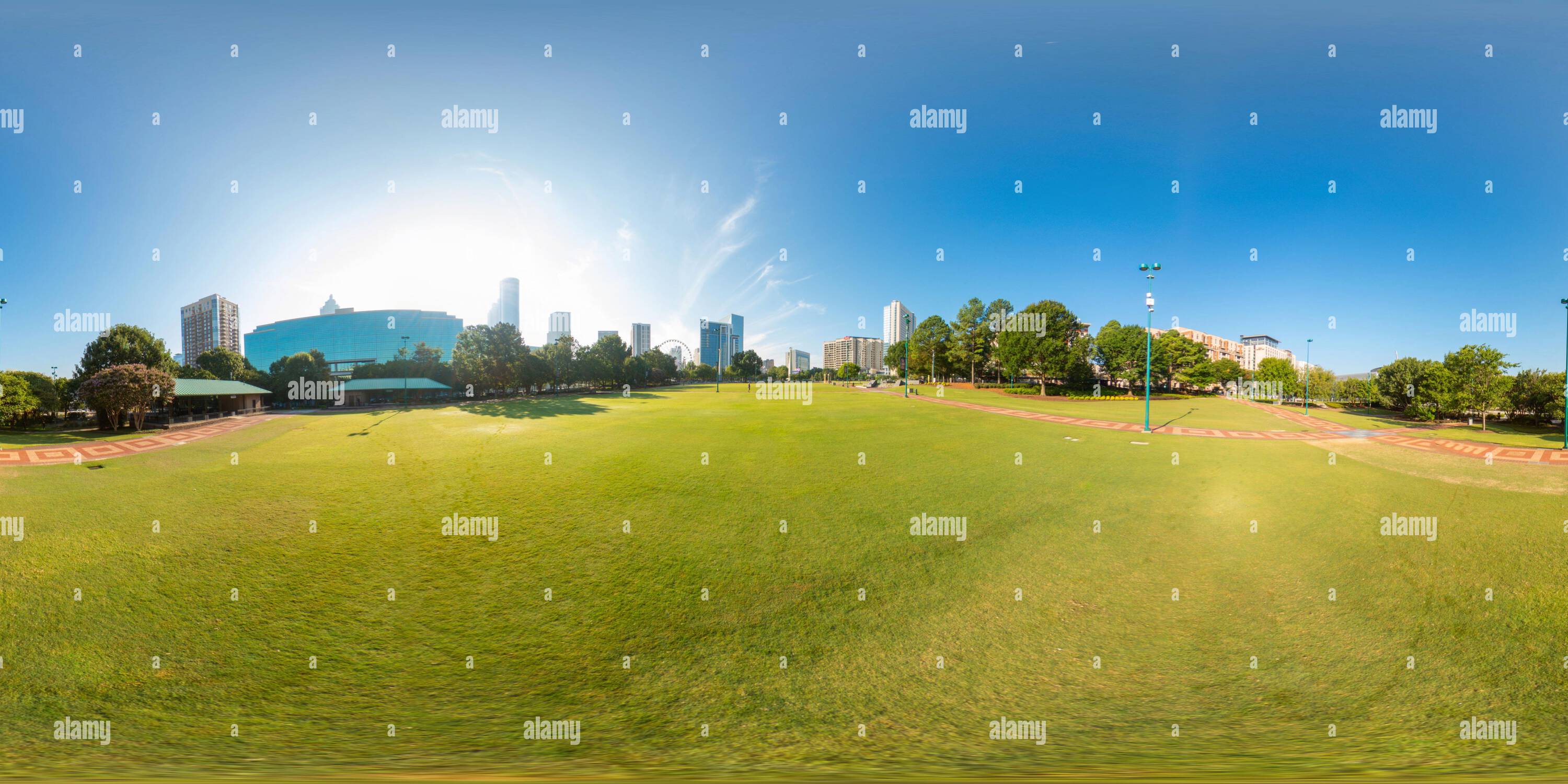 360° view of Field of plush green grass shot with a 360 vr ...