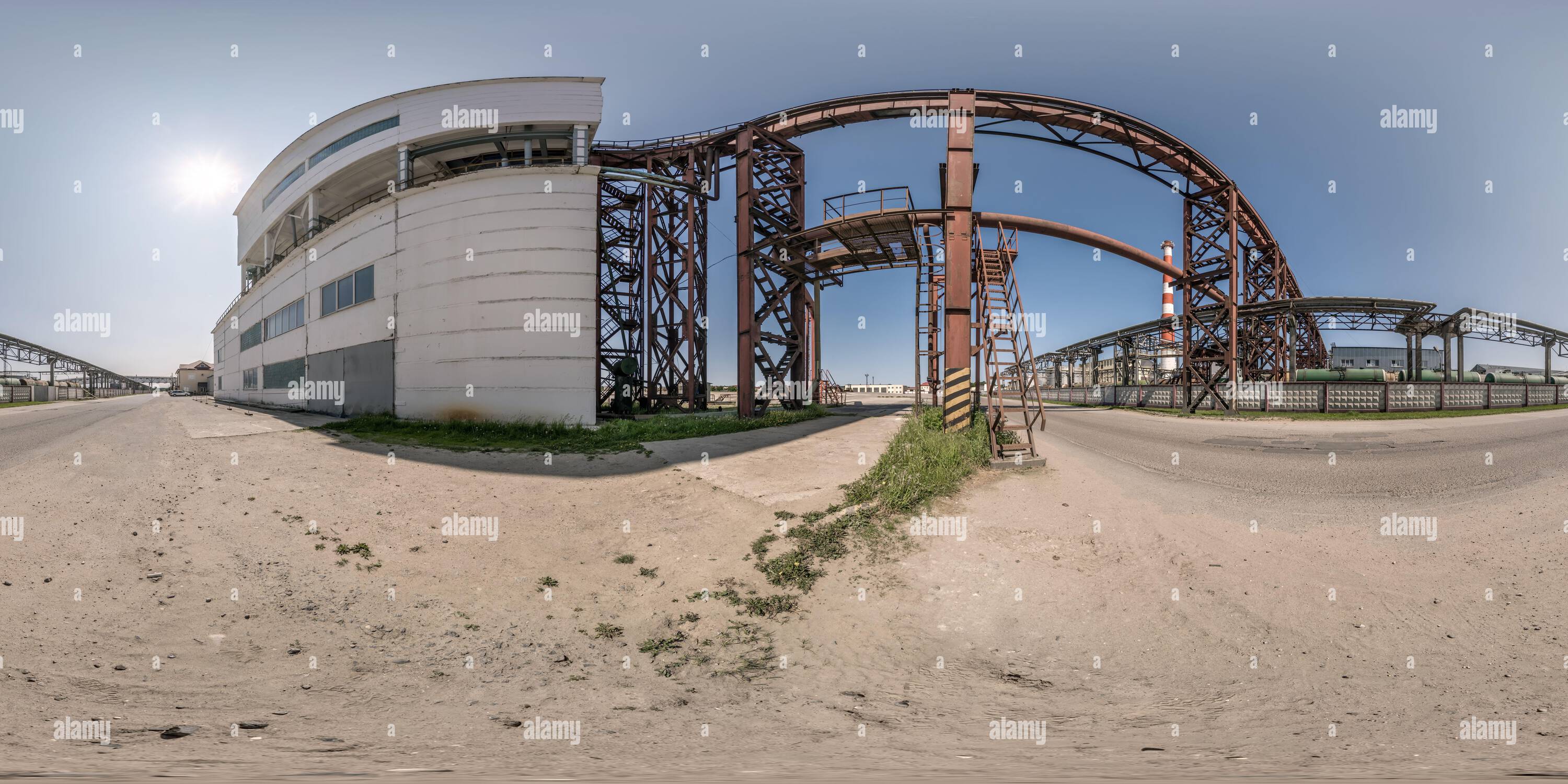 360° view of spherical 360 hdri panorama near industrial architecture ...