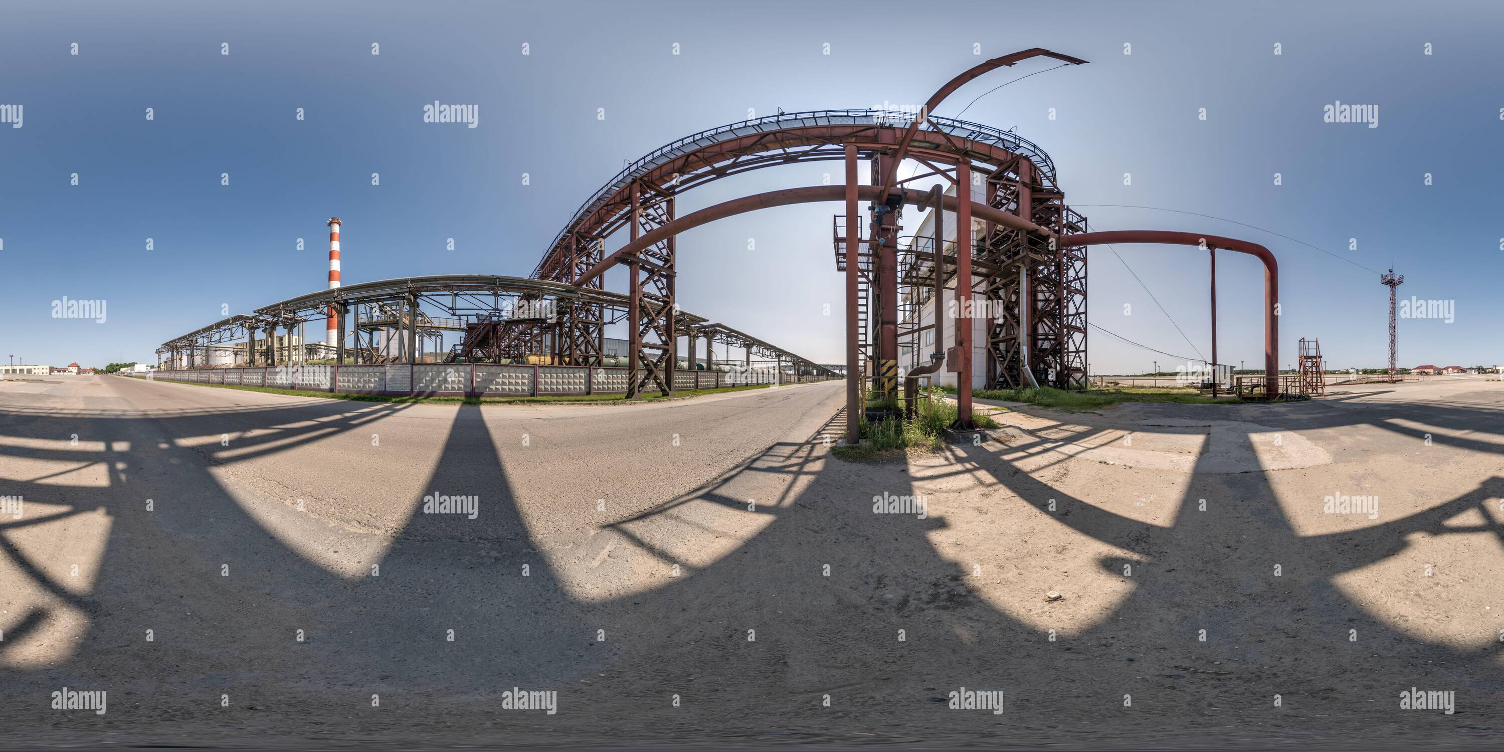 360° view of spherical 360 hdri panorama near industrial architecture ...